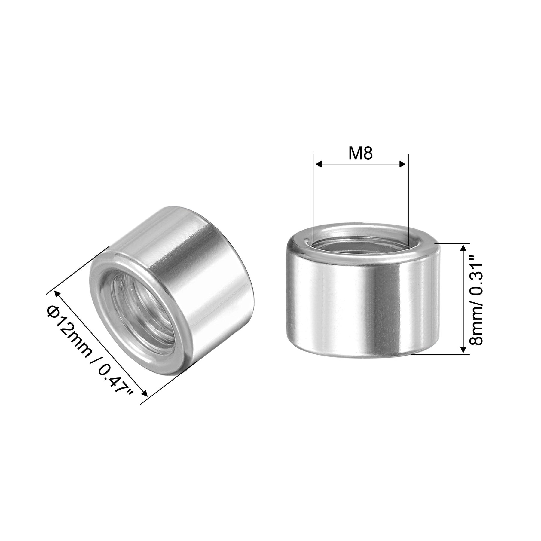 Uxcell M8x12mmx8mm Weld On Bung Nut Threaded 201 Stainless Steel Insert ...