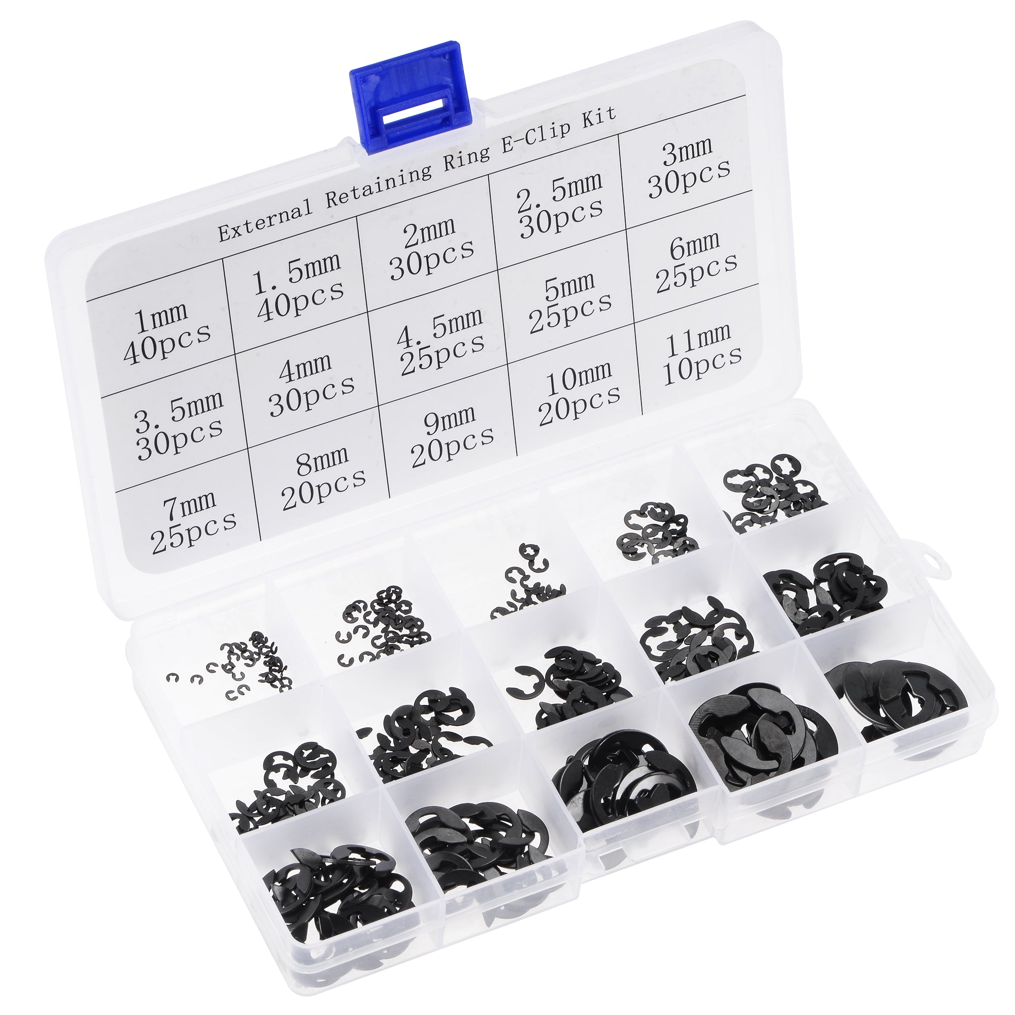 Uxcell E-Clip Circlip 400Pcs 15-Size External Retaining Shaft Snap Ring ...