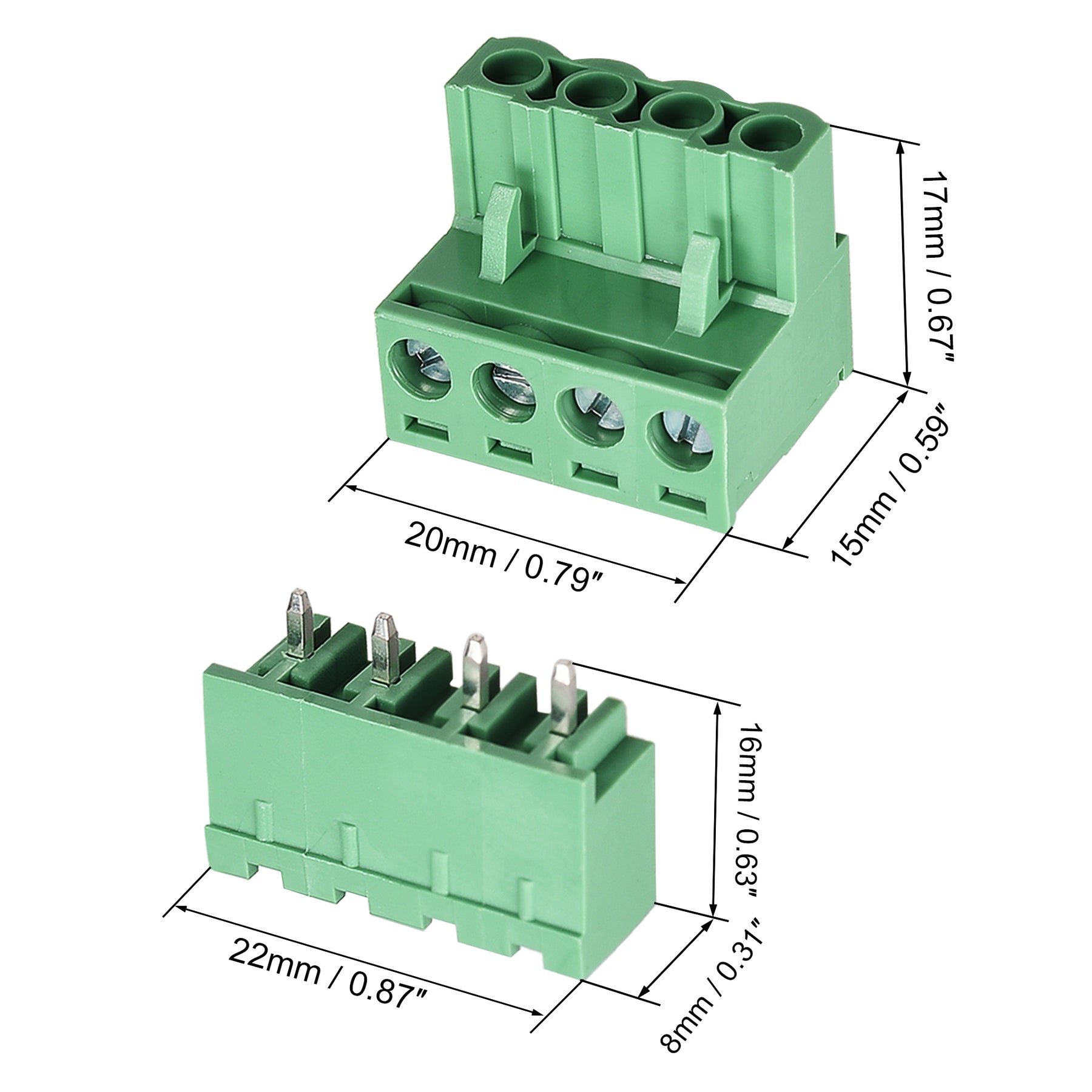 Uxcell 4 Pin 5.08mm Pitch Male Female PCB Screw Terminal Block 10 Sets | Harfington