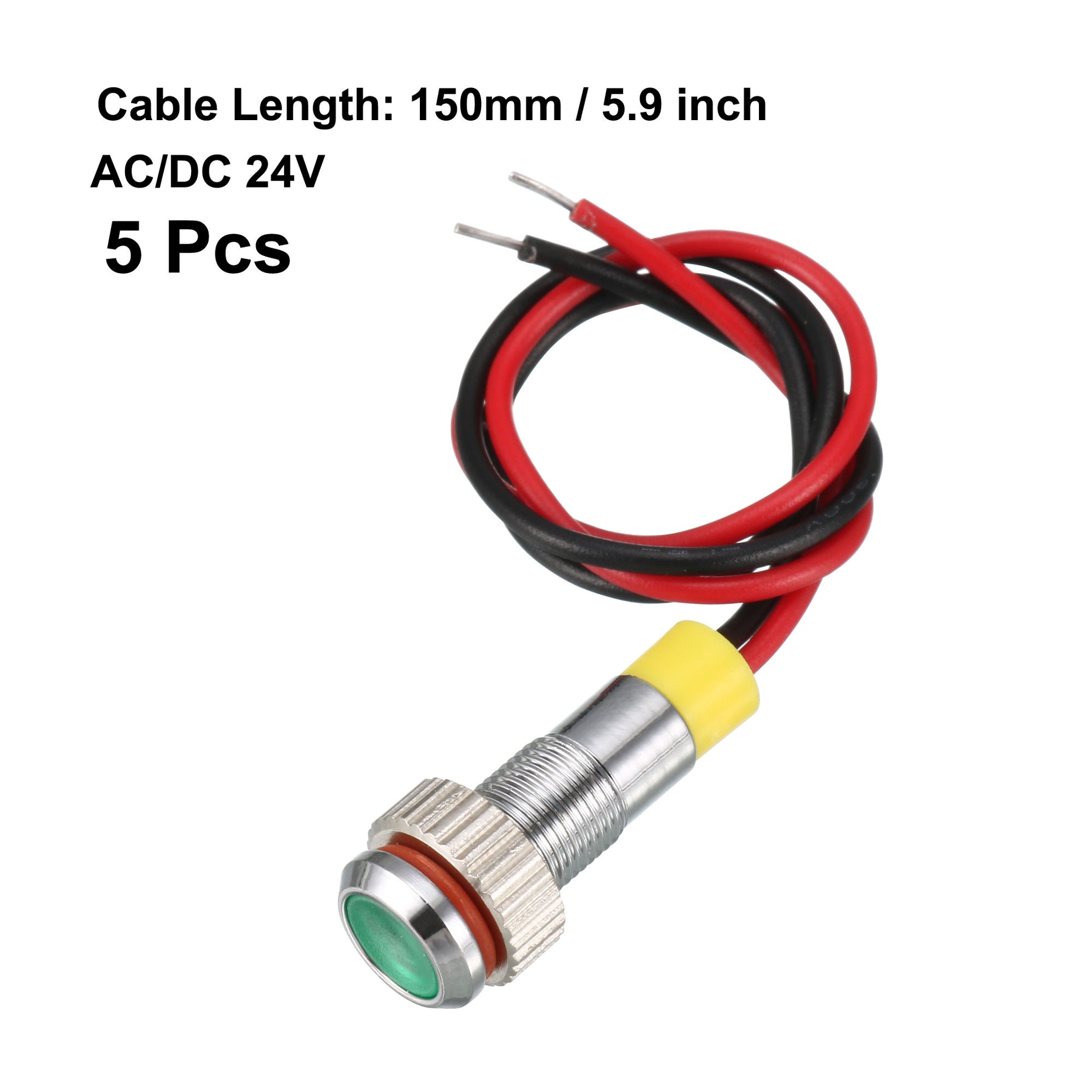 Uxcell LED Indicator Light AC/DC 24V 6mm Flush Panel Mount Green LED ...