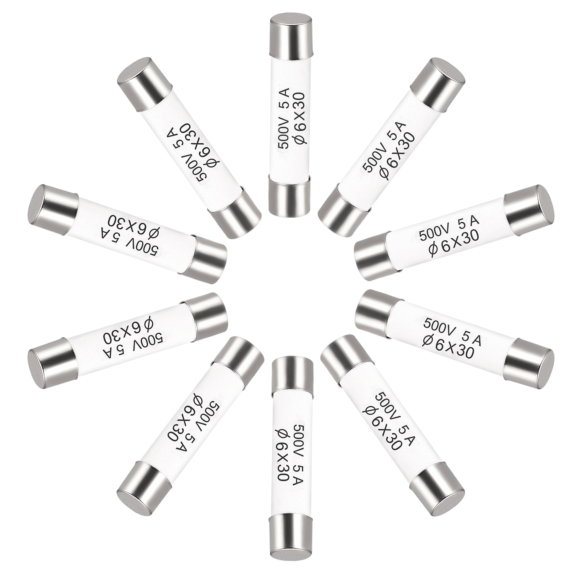 Uxcell Ceramic Cartridge Fuses 5A 500V 6x30mm Fast Blow for Energy ...