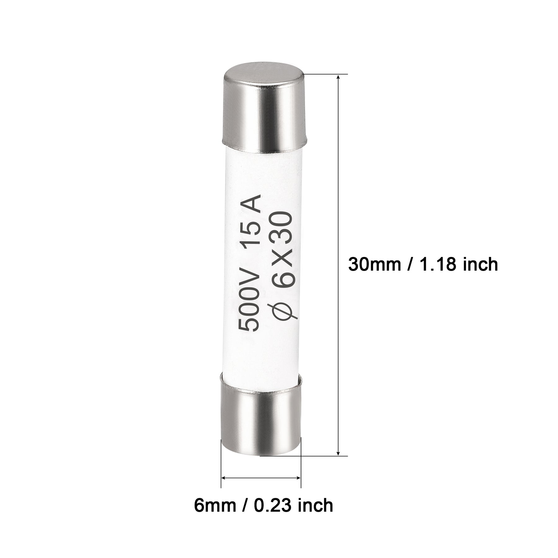 Uxcell Ceramic Cartridge Fuses 15A 500V 6x30mm Fast Blow for Energy ...