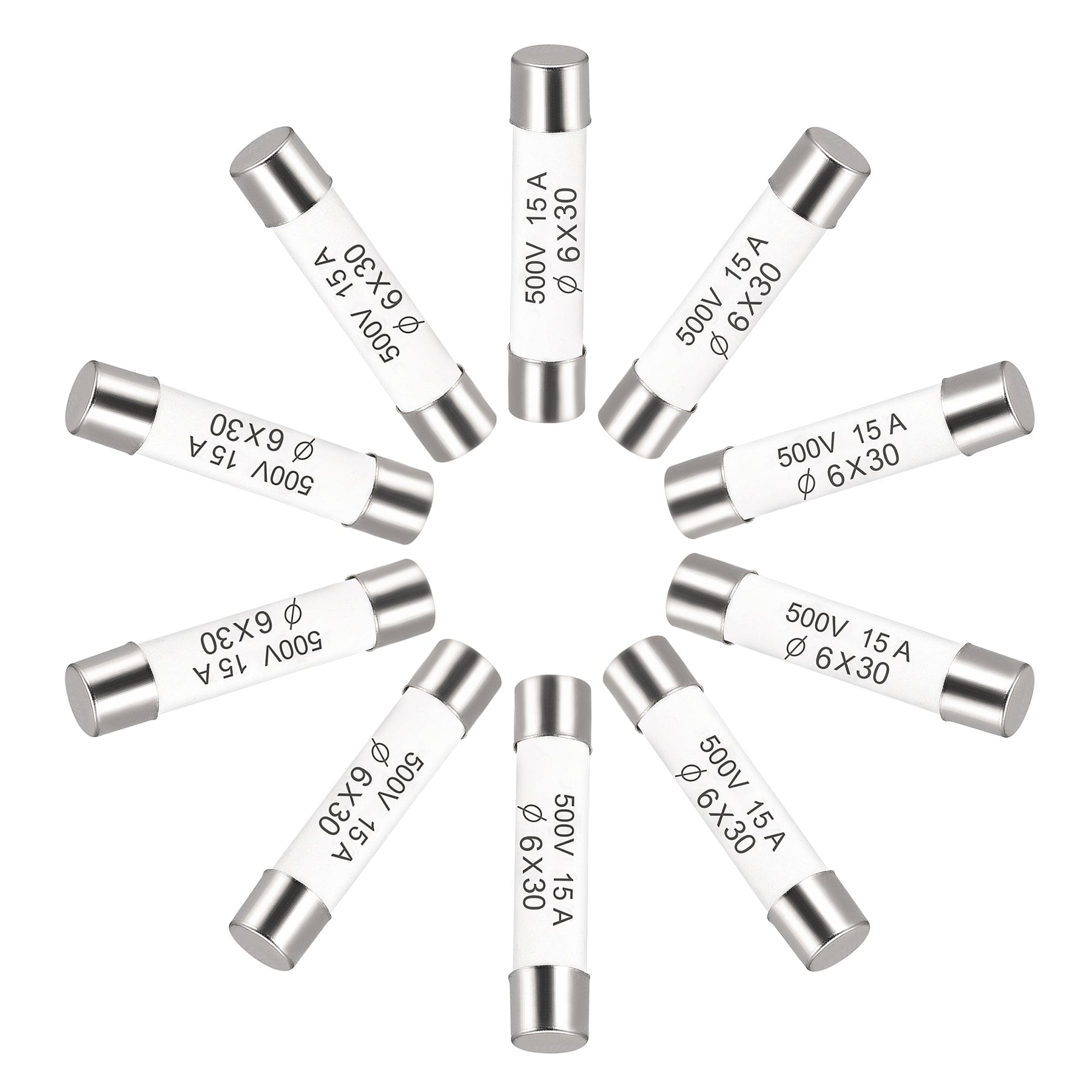 Uxcell Ceramic Cartridge Fuses 15A 500V 6x30mm Fast Blow for Energy ...