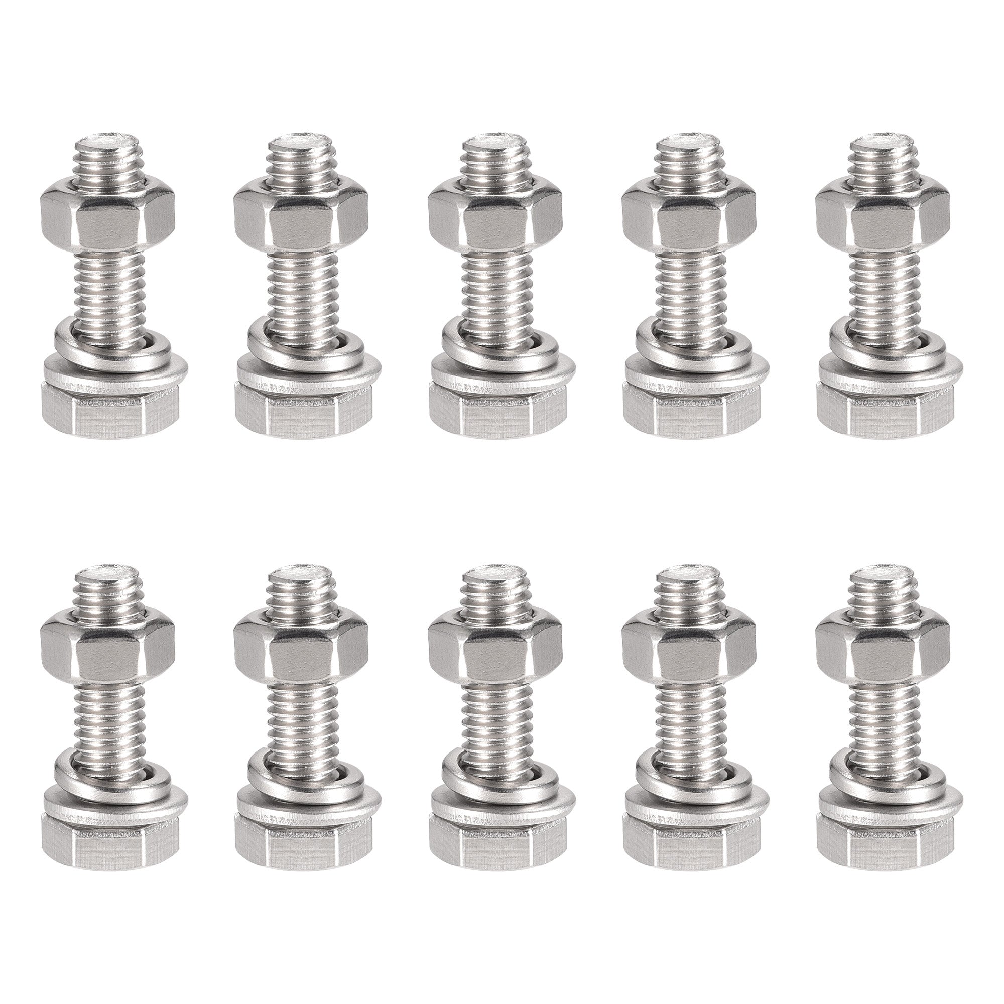 Uxcell M6 x 20mm Hex Head Screws Bolts, Nuts, Flat & Lock Washers Kits ...