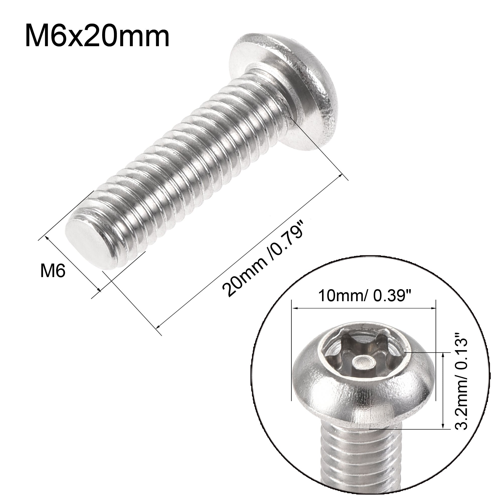 Uxcell M6x20mm Torx Security Machine Screw, 20pcs Pan Head Screws ...