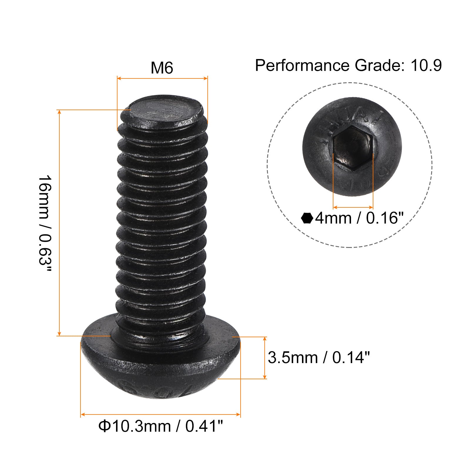 Uxcell M6x16mm Hex Socket Button Head Cap Bolts Screws Alloy Steel ...