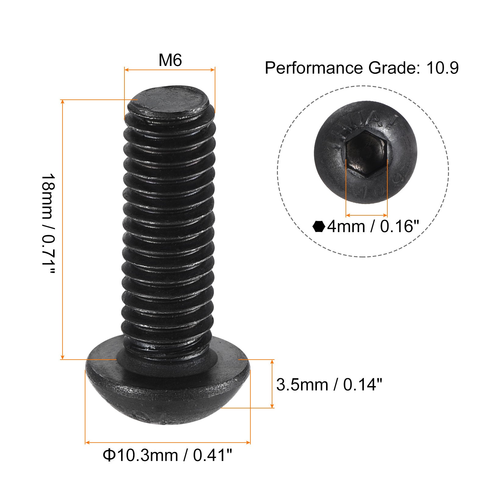 Uxcell M6x18mm Hex Socket Button Head Cap Bolts Screws Alloy Steel ...