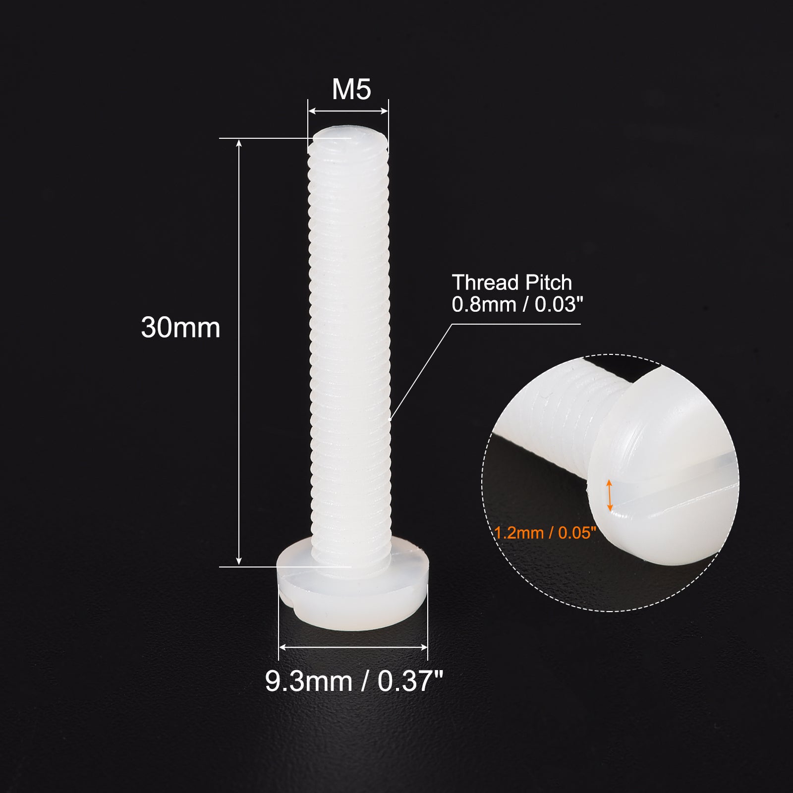 Uxcell M5 x 30mm Nylon Machine Screws, Pan Head Slotted Screw Fasteners ...