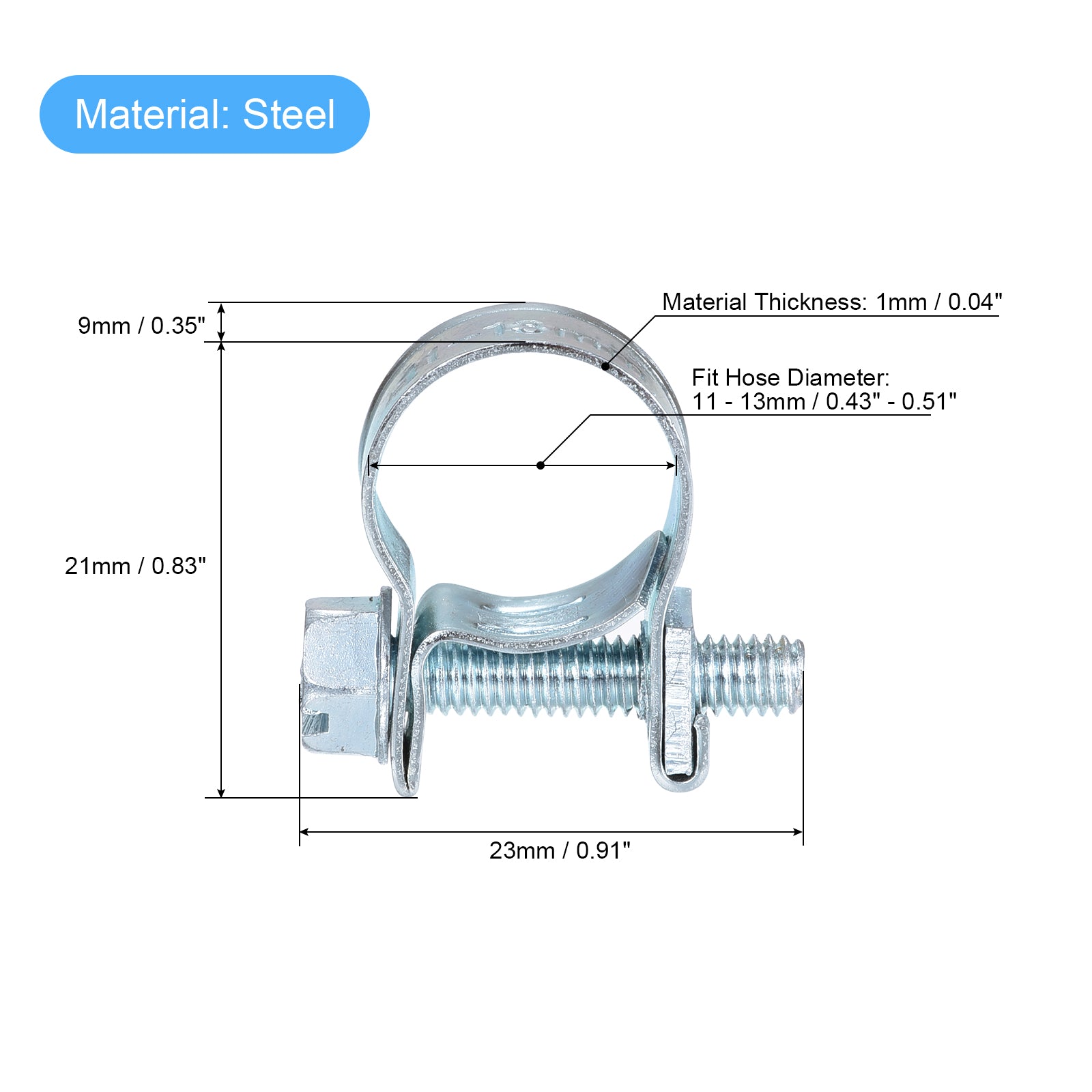 Uxcell 11-13mm Mini Fuel Injection Hose Clamp Zinc Plated Steel Fuel ...