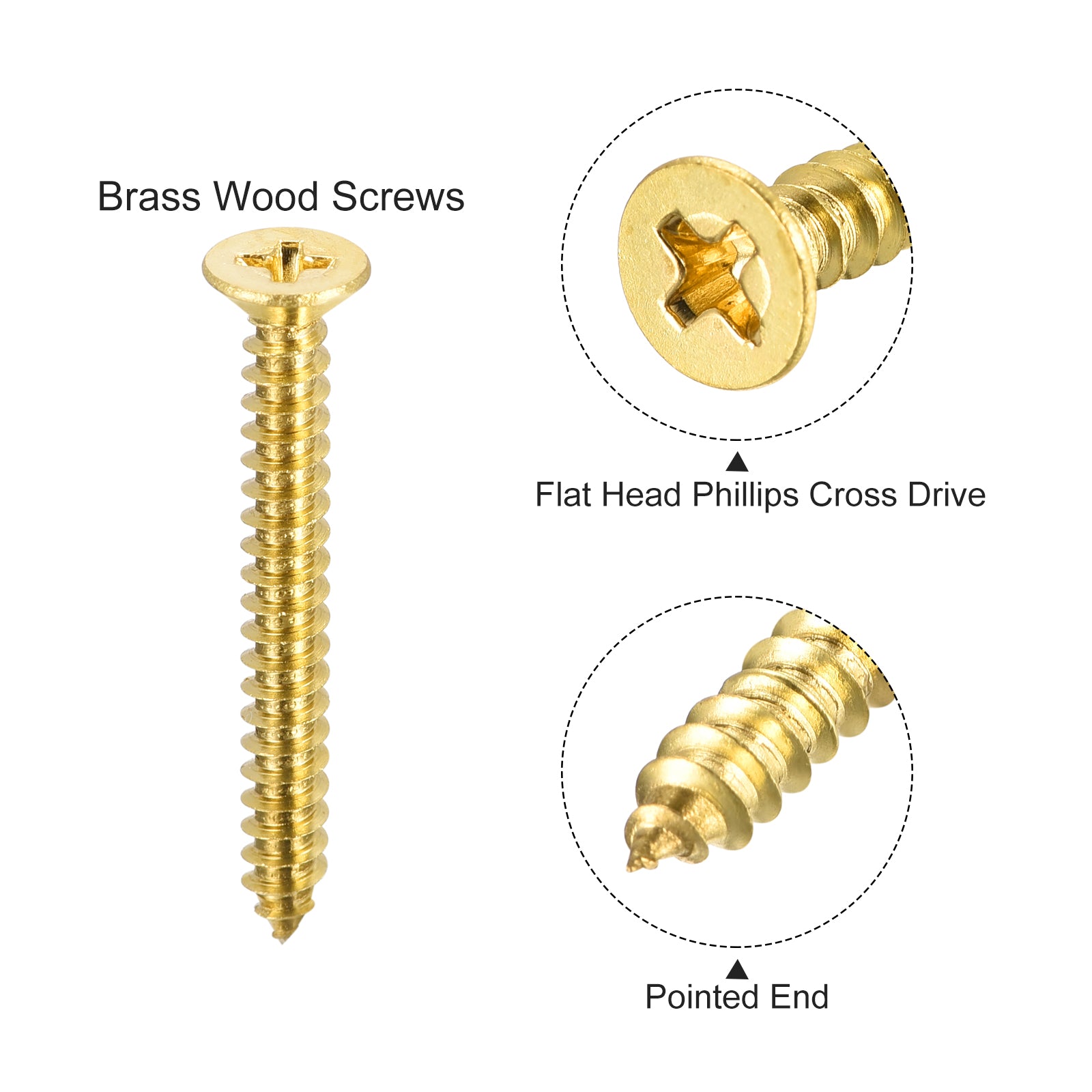 Uxcell Brass Wood Screws, M4x35mm Phillips Flat Head Self Tapping ...
