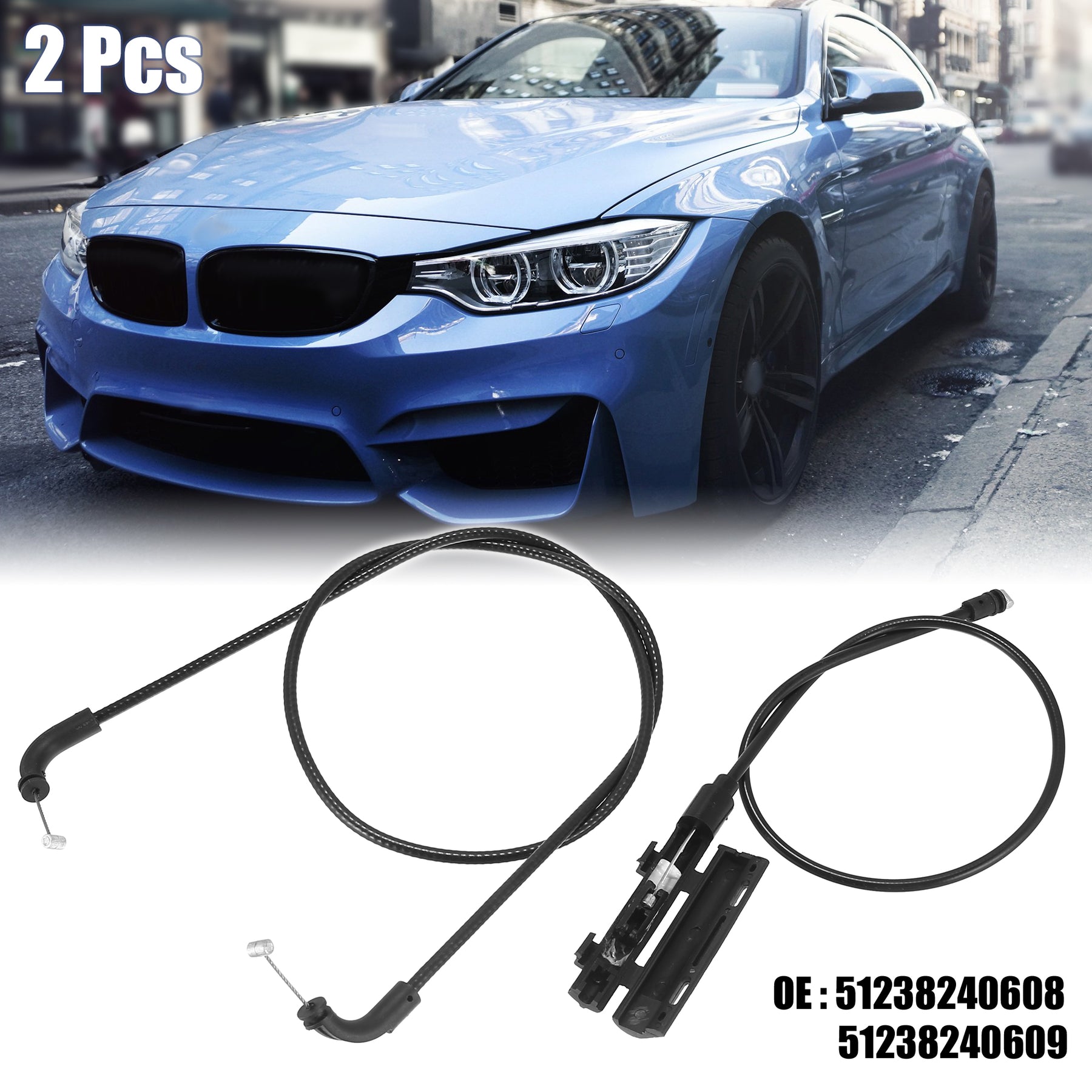 2pcs 51238240608 51238240609 Front Center Hood Release Cable for BMW ...