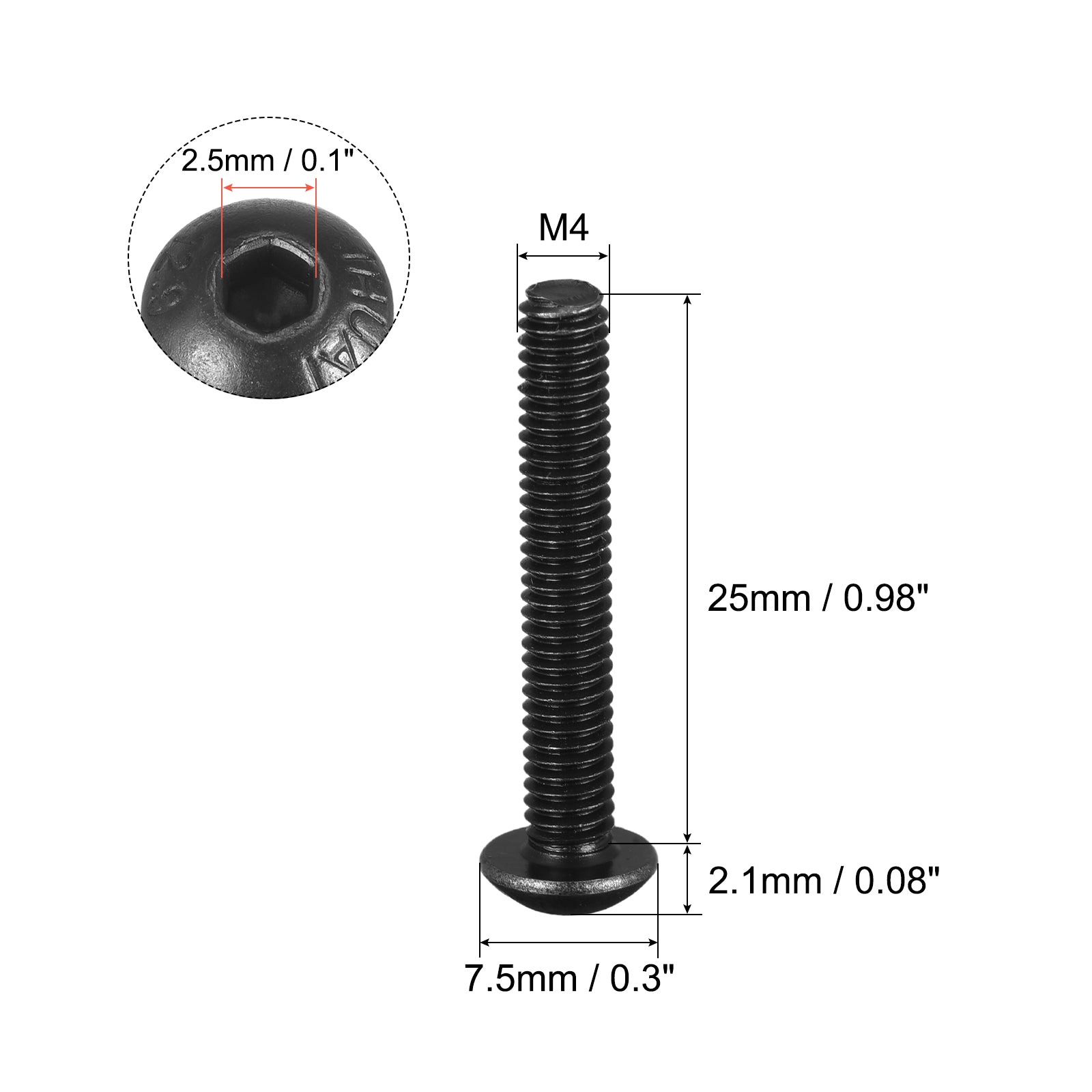Uxcell M4x25mm Hex Socket Button Head Cap Bolts Screws Alloy Steel ...