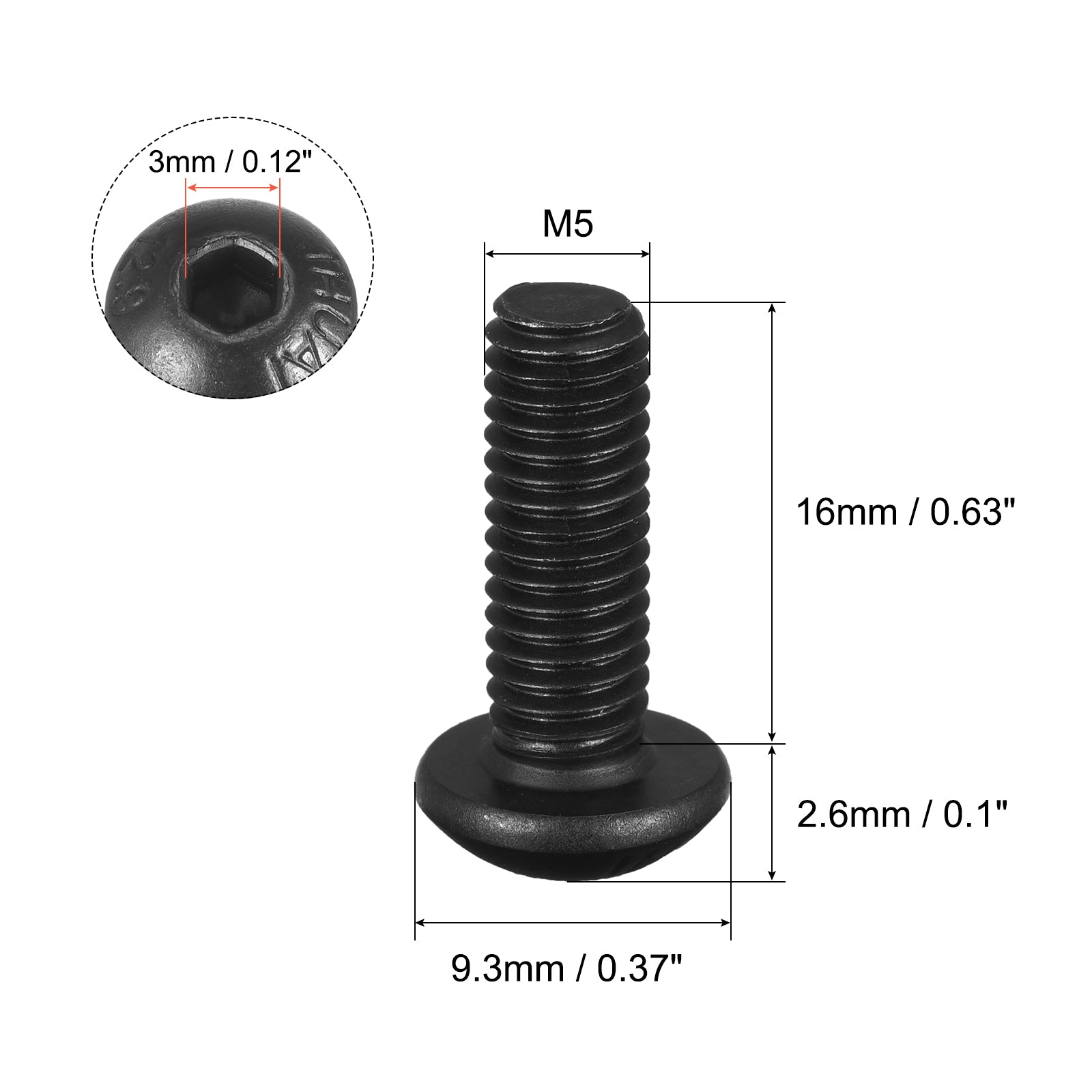 Uxcell M5x16mm Hex Socket Button Head Cap Bolts Screws Alloy Steel ...