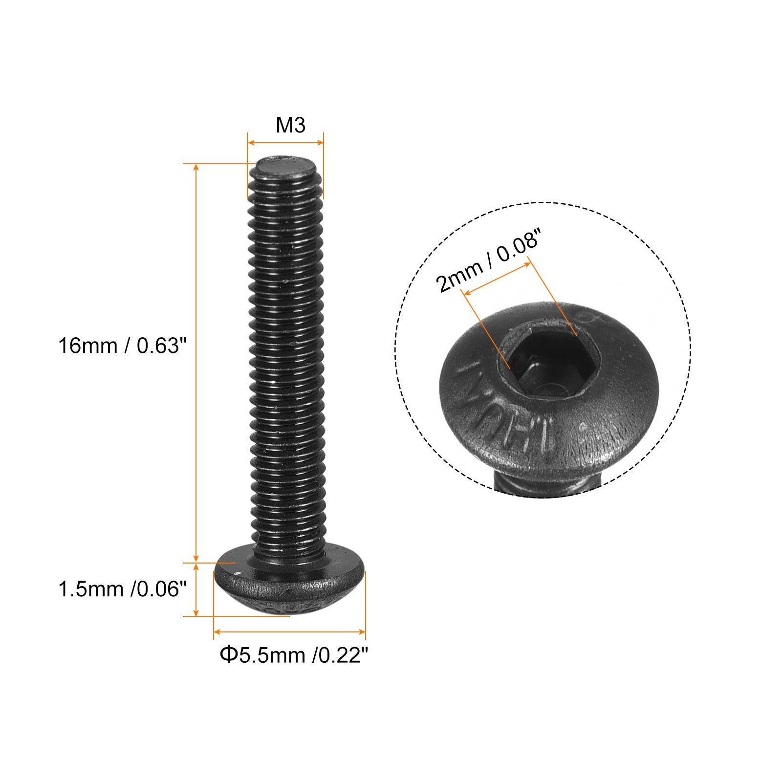 Uxcell M3x16mm Hex Socket Button Head Cap Bolts Screws Alloy Steel ...
