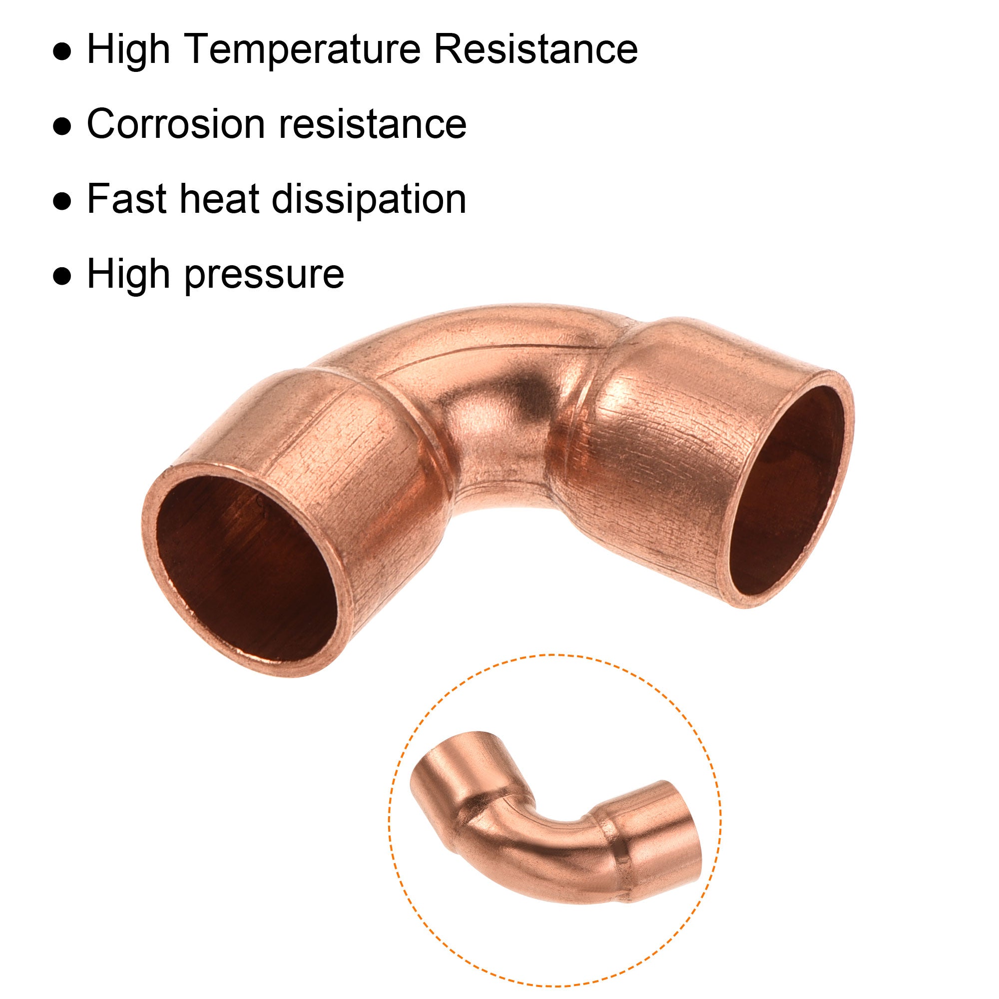 90 Degrees Elbow Copper Pipe Fitting Brazing Connection 5/16 Inch ID ...
