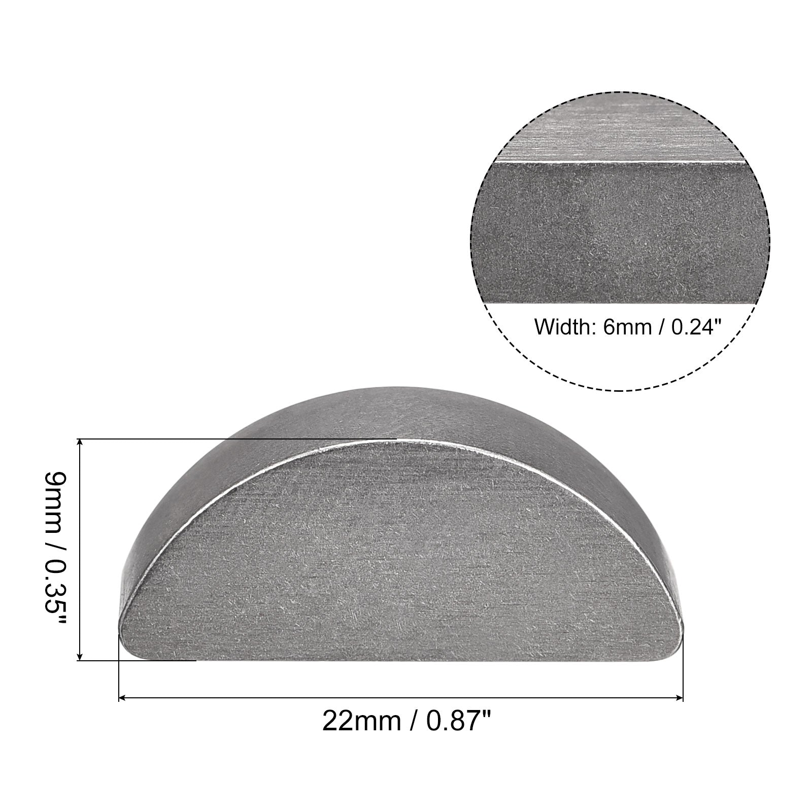 Uxcell Woodruff Keys, 25pcs Steel 6mm Width x 9mm Height x 22mm ...