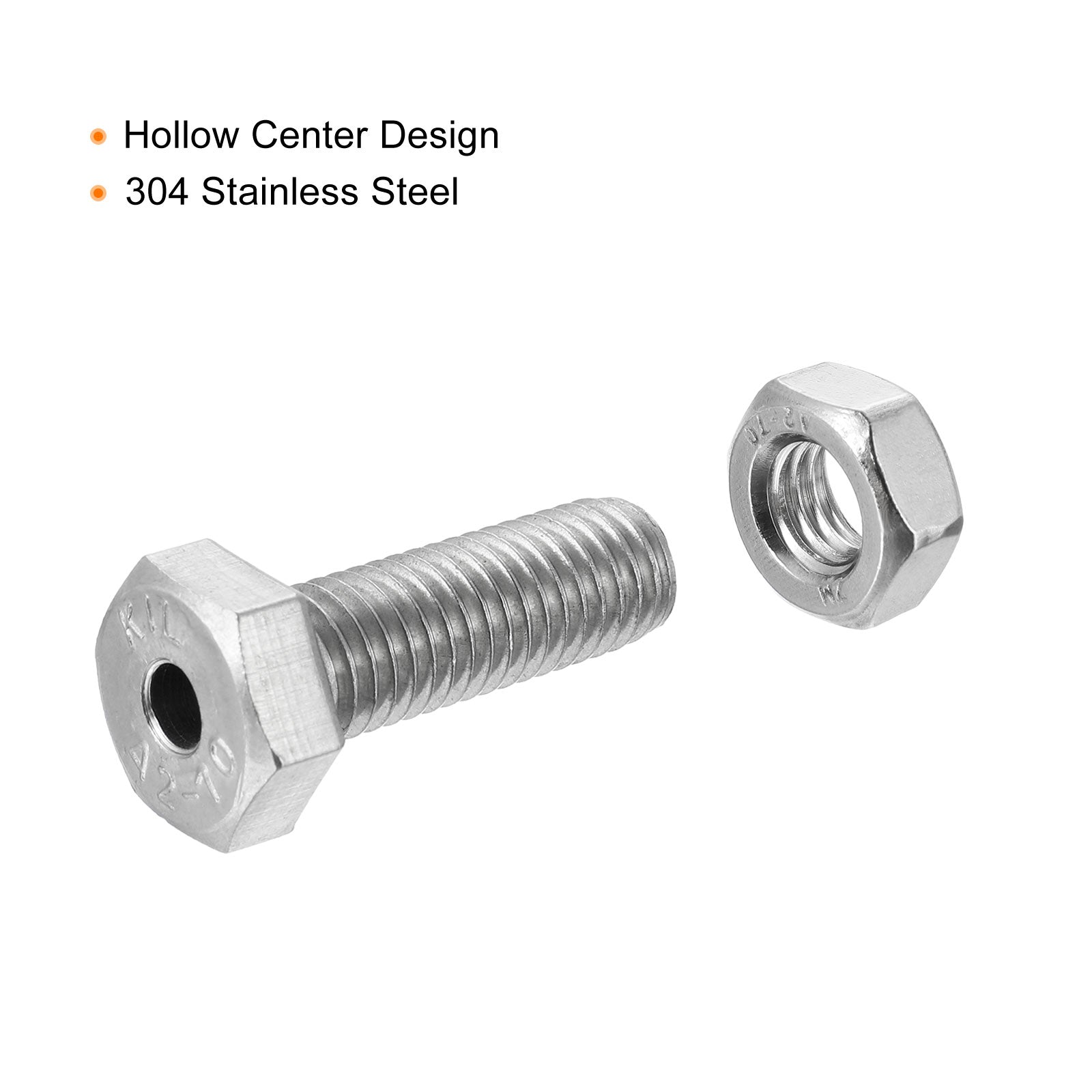 M10x30mm Hollow Screw Bolts External Hexagon Fasteners with Nuts, 304 ...