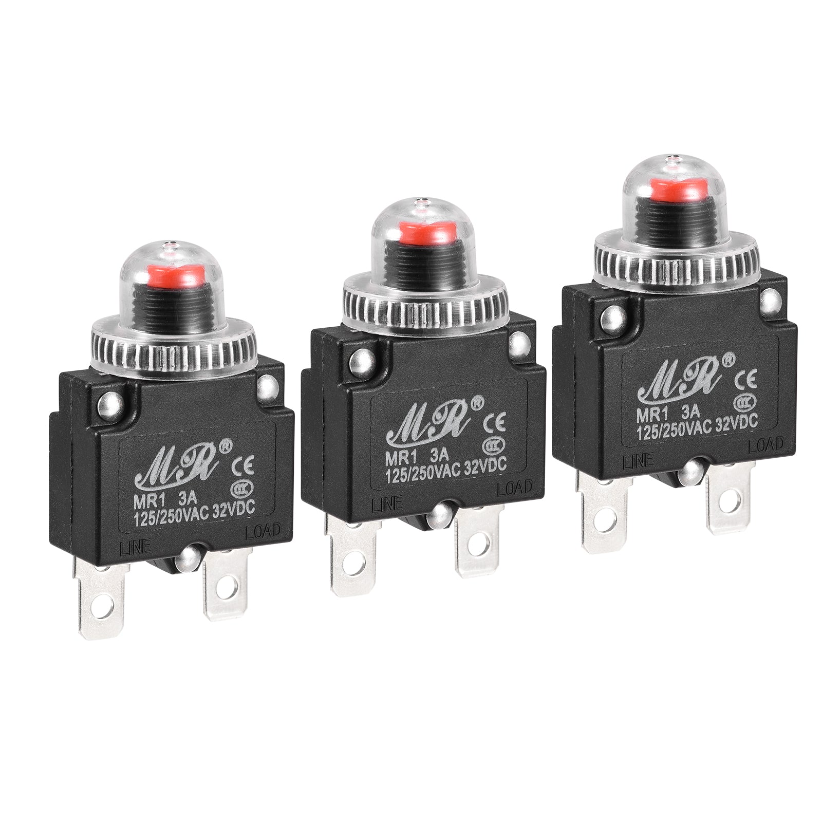 Circuit Overload Protector 3A AC125/250V DC32V Push Button Thermal ...