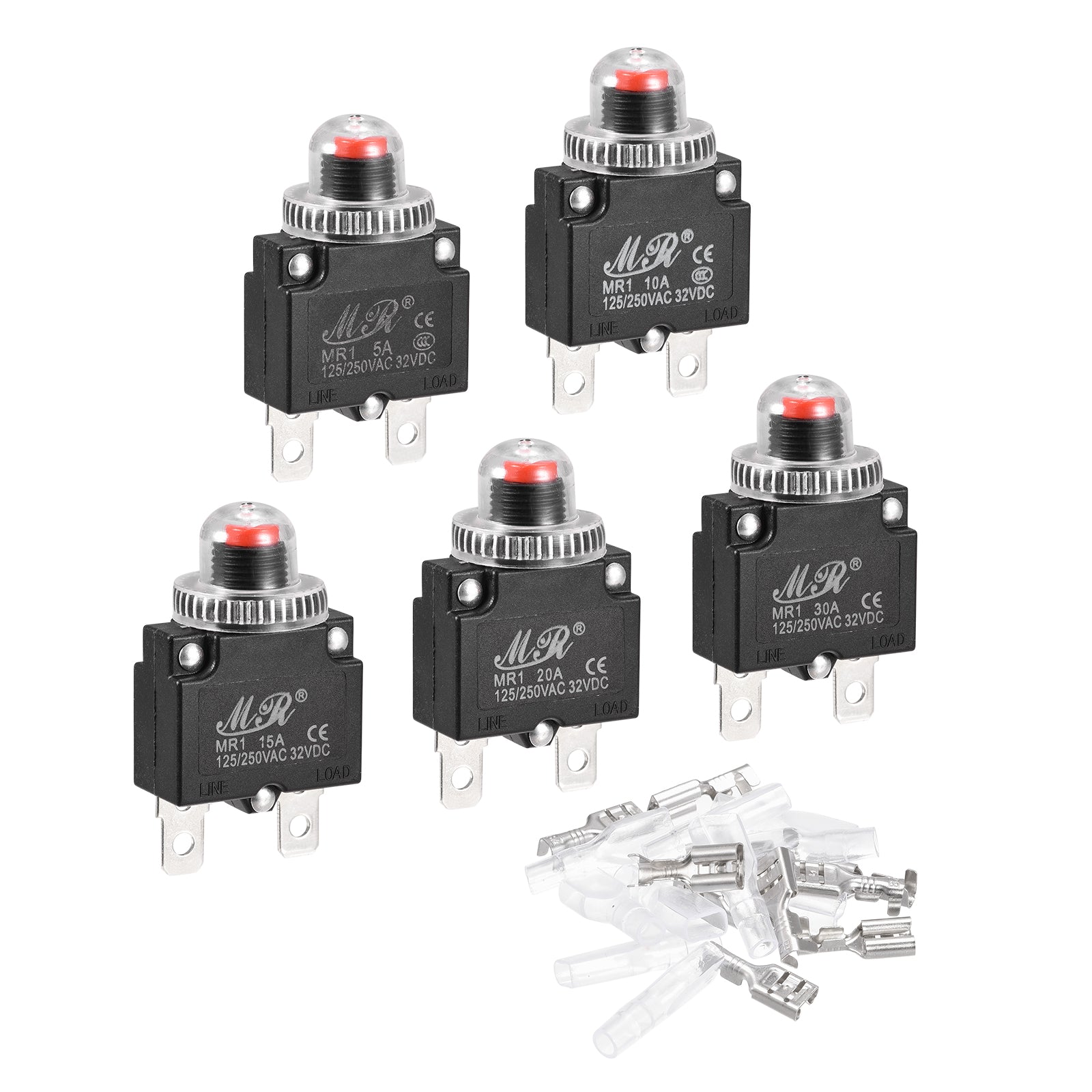 Circuit Overload Protector Kit 5A/10A/15A/20A/30A AC125/250V DC32V Push ...