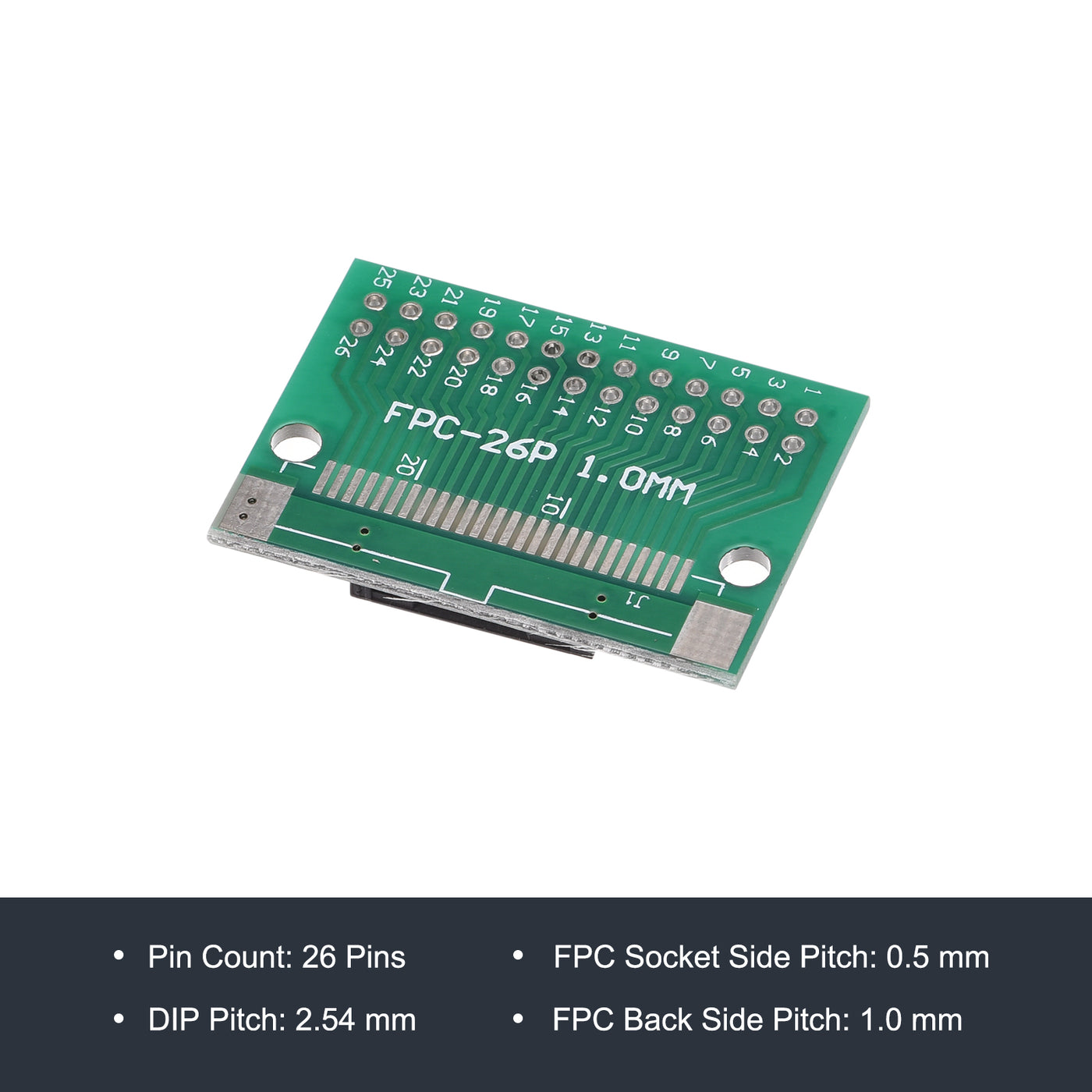 FPC Converter Board 26P 0.5mm on Socket Side, Back 1.0mm, to DIP 2.54mm | Harfington