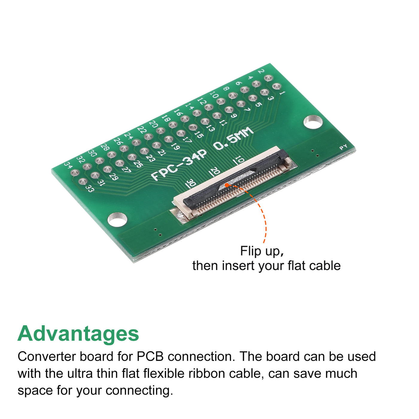 FPC Converter Board 34P 0.5mm on Socket Side, Back 1.0mm, to DIP 2.54mm 2pcs | Harfington