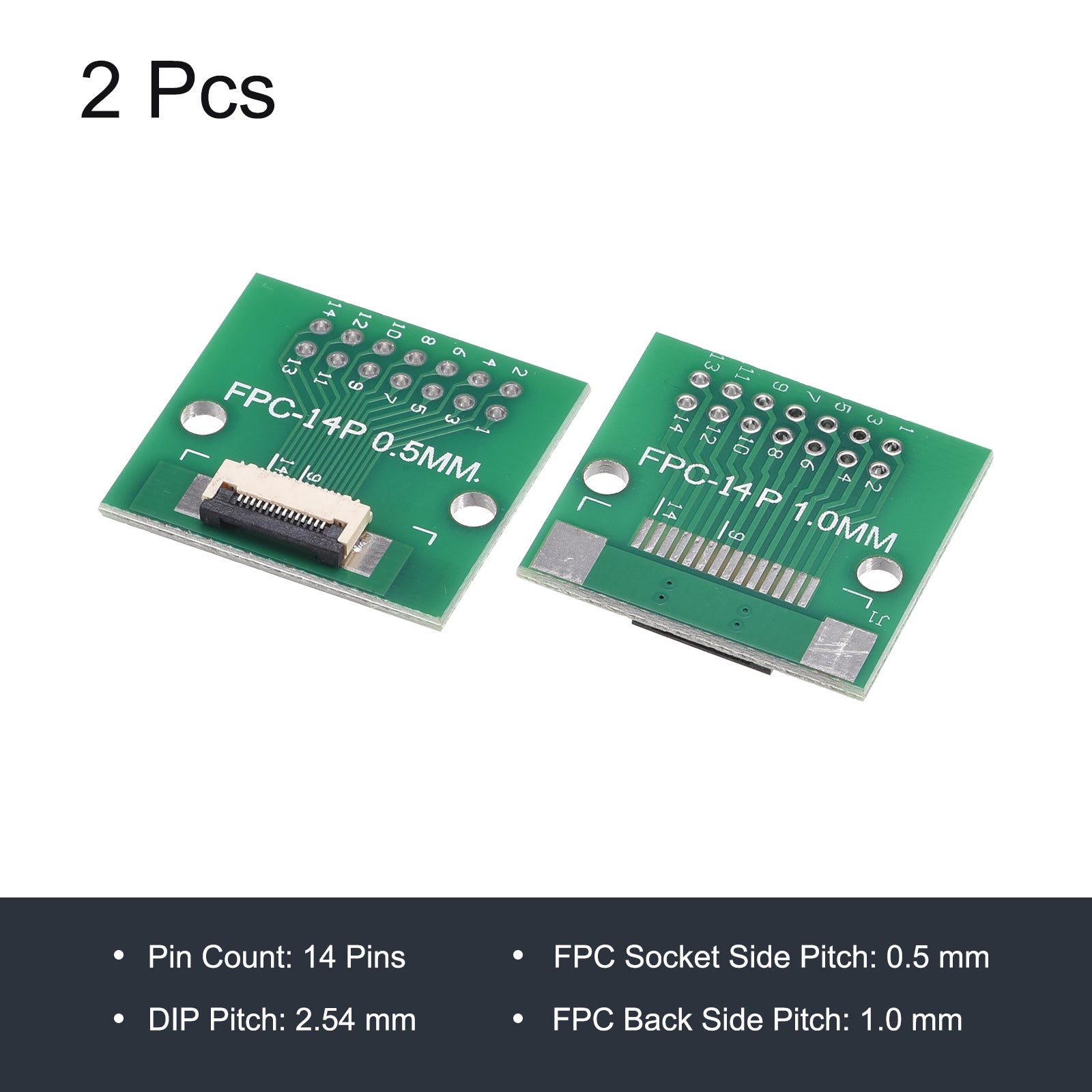 FPC Converter Board 14P 0.5mm on Socket Side, Back 1.0mm, to DIP 2.54mm ...