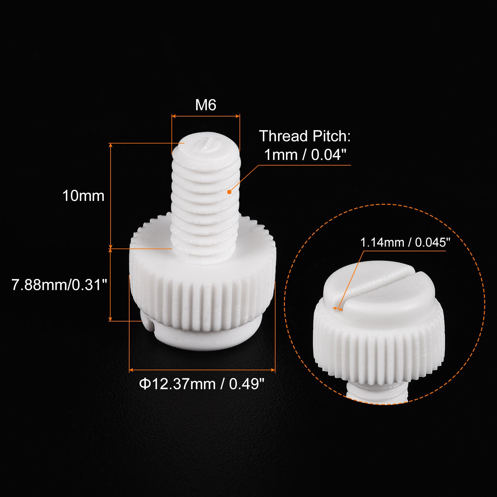 Uxcell Plastic Machine Screws, M6x10mm PP Slotted Knurled Fasteners ...