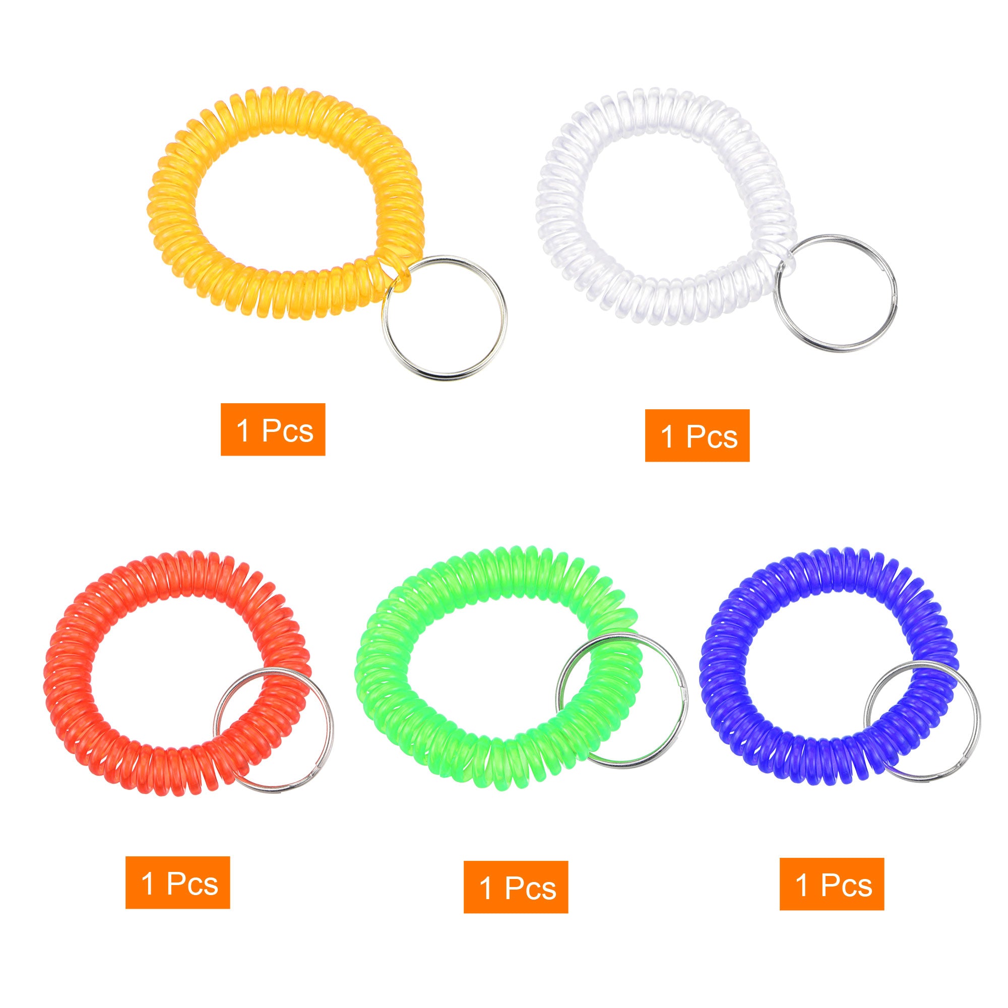 Spiral Keychain, 5 Pack Plastic Wrist Coil Keyring Wristband Key Holder ...