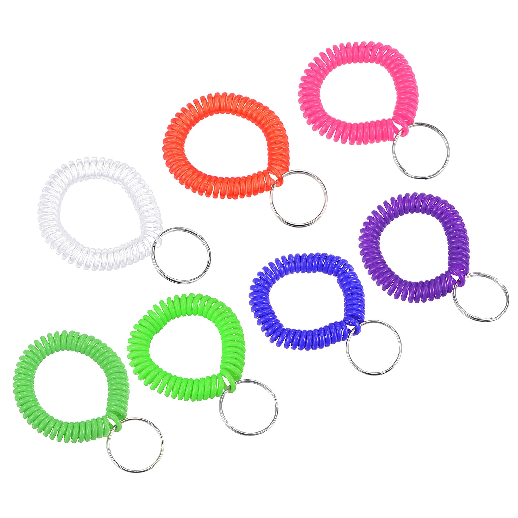 Spiral Keychain, 7 Pack Plastic Wrist Coil Keyring Wristband ...