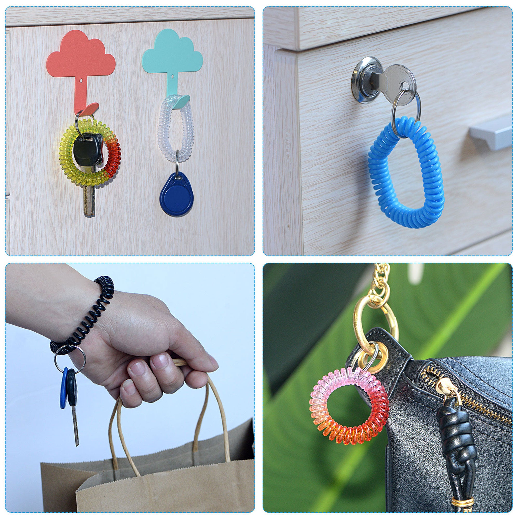 22mm Spiral Keychain, 10 Pack Plastic Wrist Coil Keyring Wristband ...