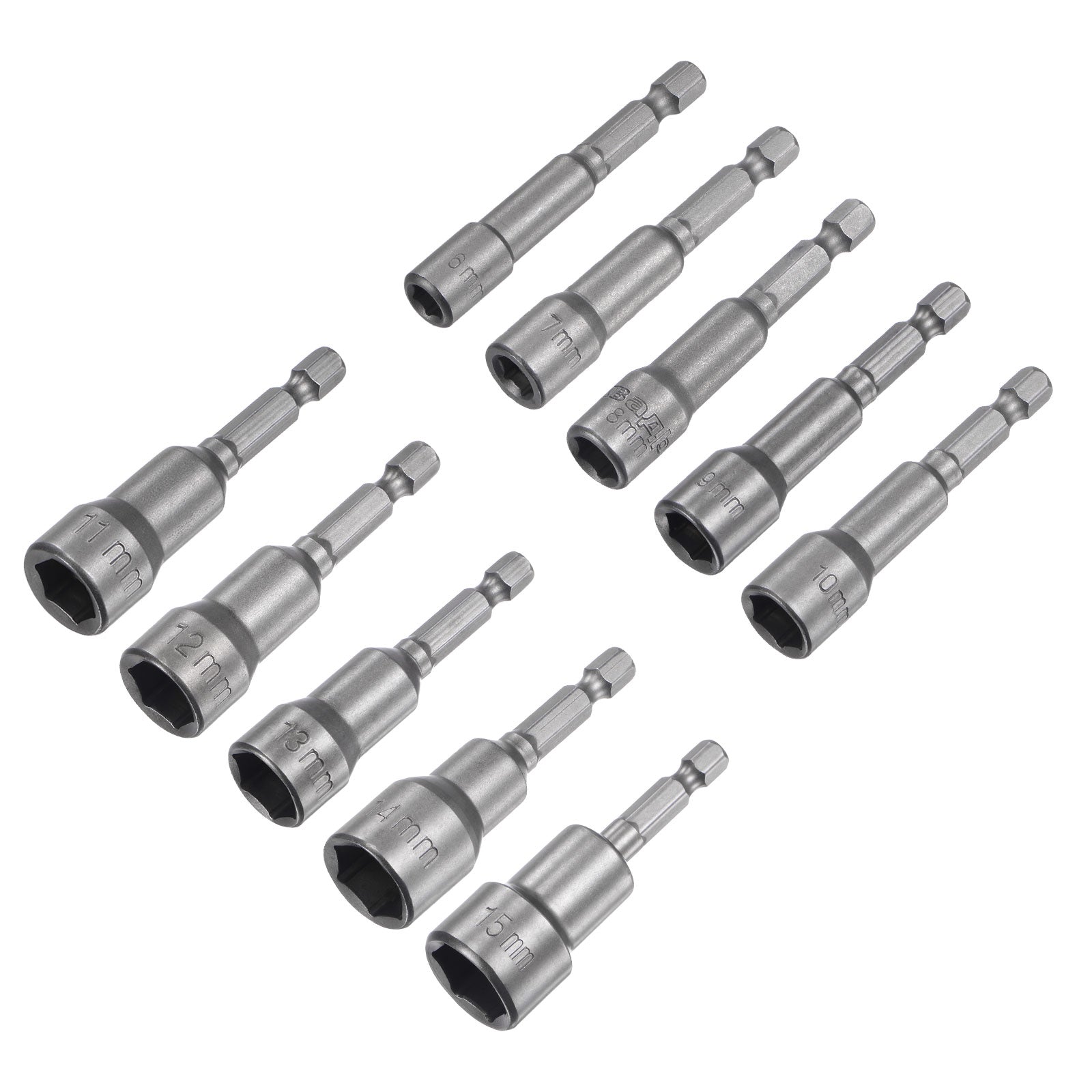 Uxcell 1/4" Quick-Change Hex Shank 6-15mm Magnetic Nut Driver Bit Set ...