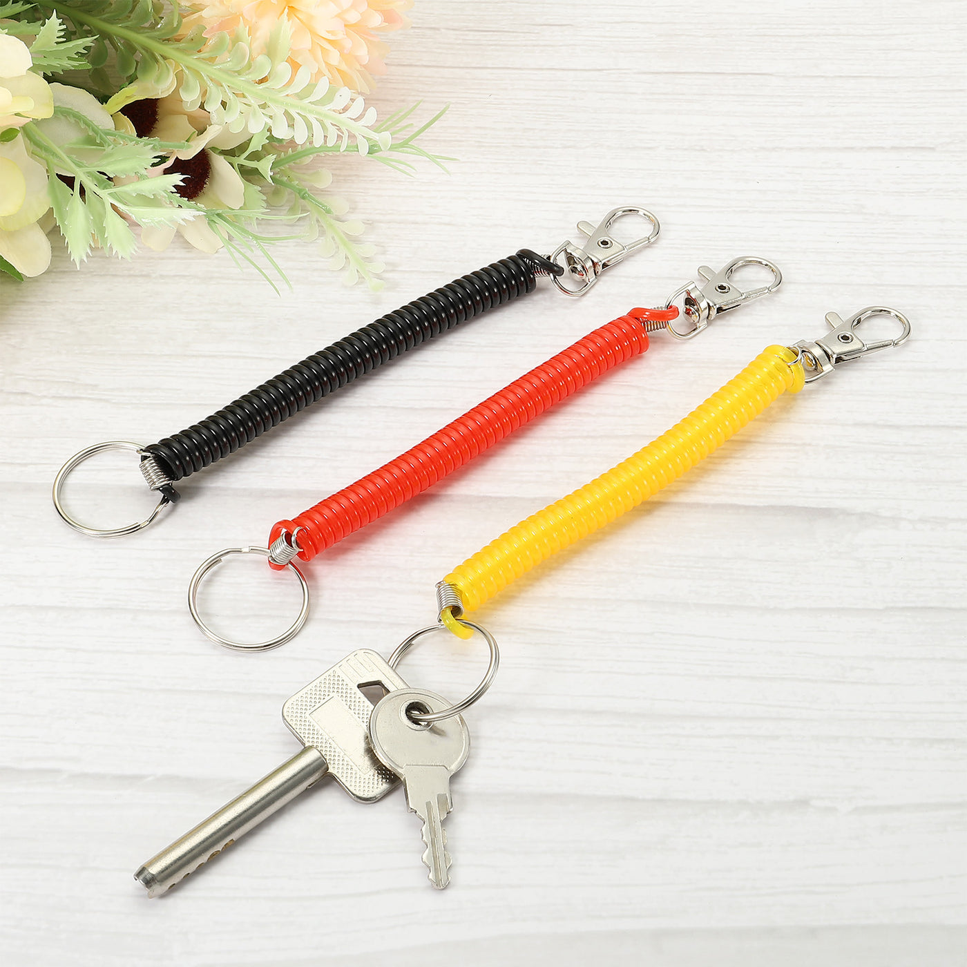 6.7" Spiral Retractable Spring Coil Keychain, 6 Pack Key Ring, Red ...