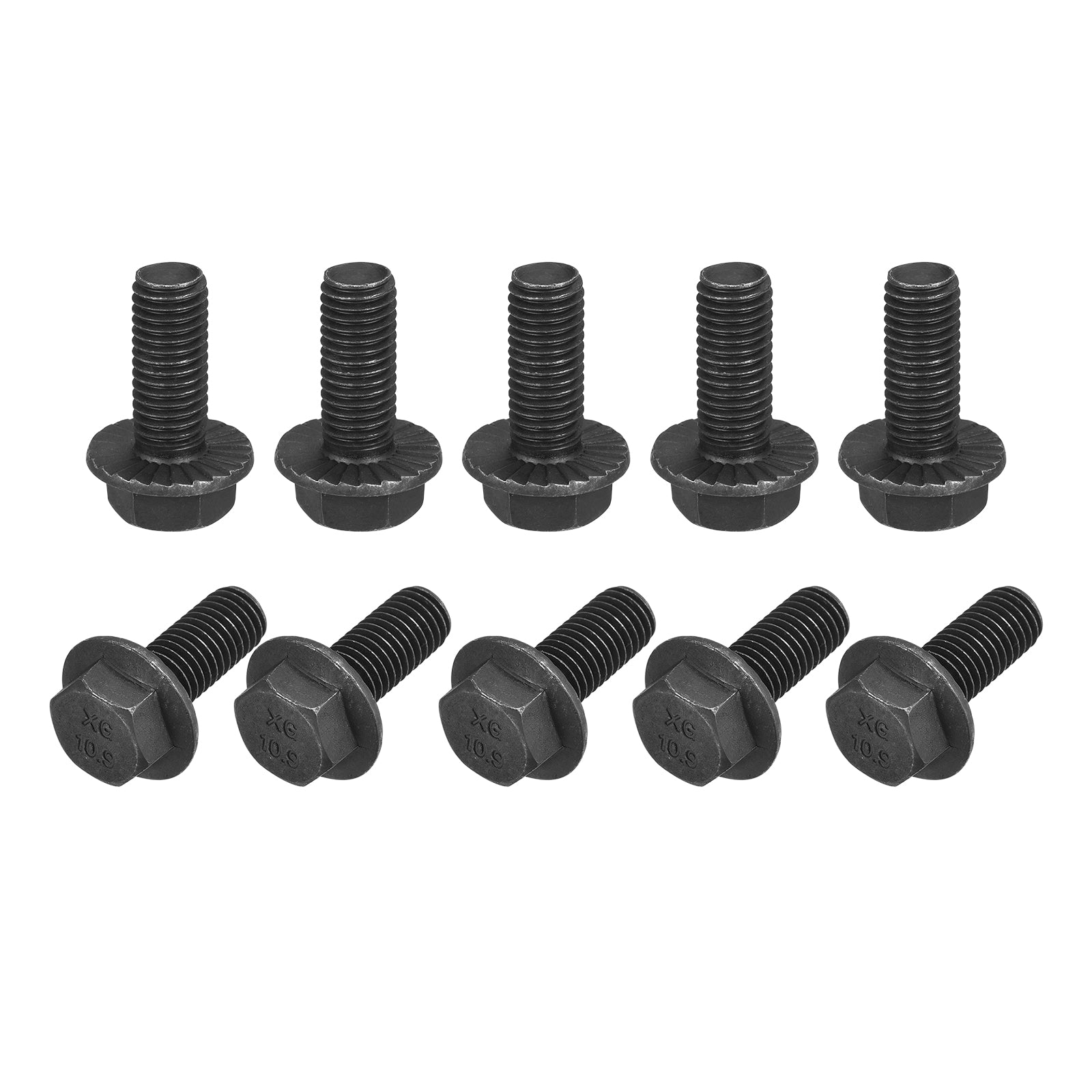 Uxcell M10x25mm Hex Serrated Flange Bolts 10.9 Grade Carbon Steel ...