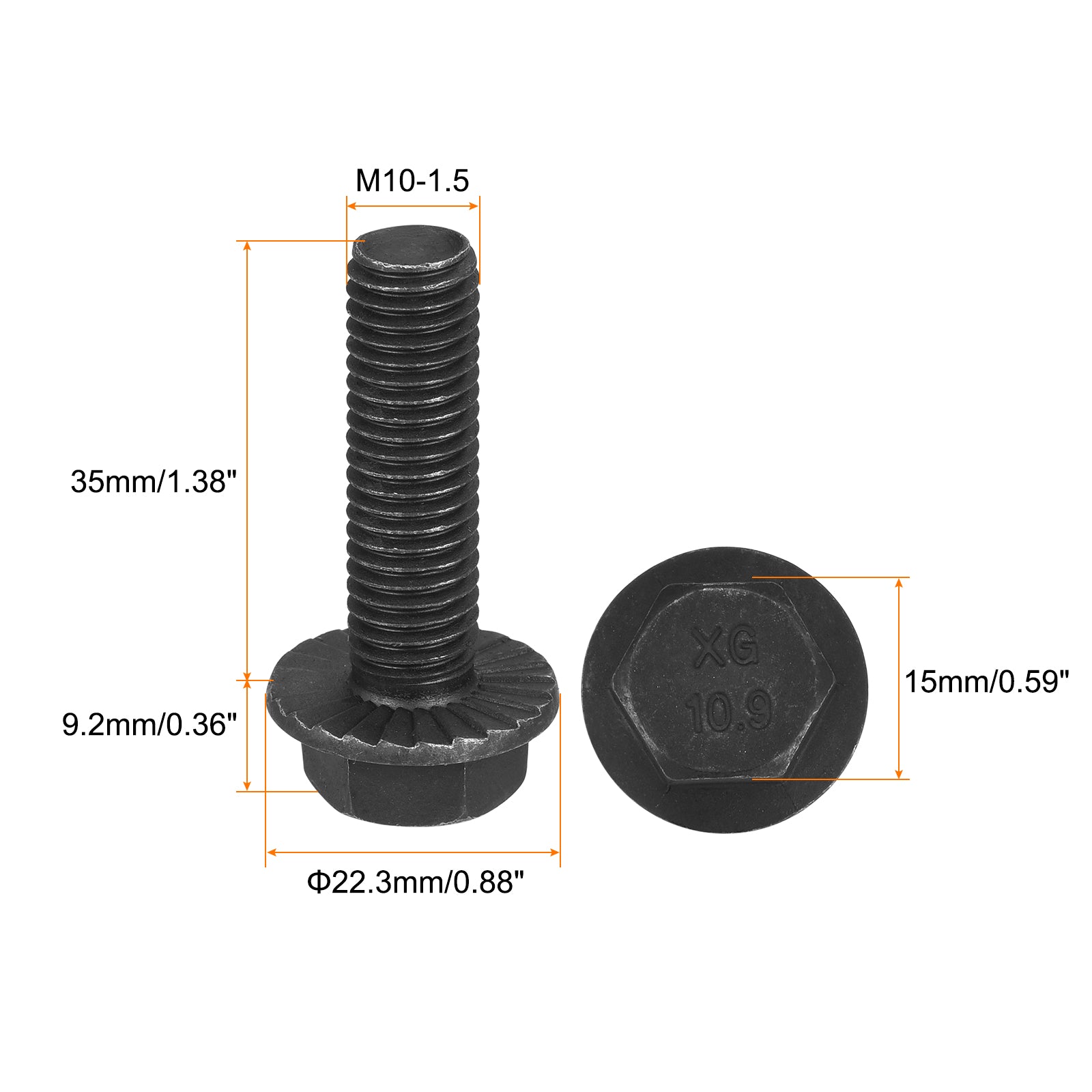 Uxcell M10x35mm Hex Serrated Flange Bolts 10.9 Grade Carbon Steel ...