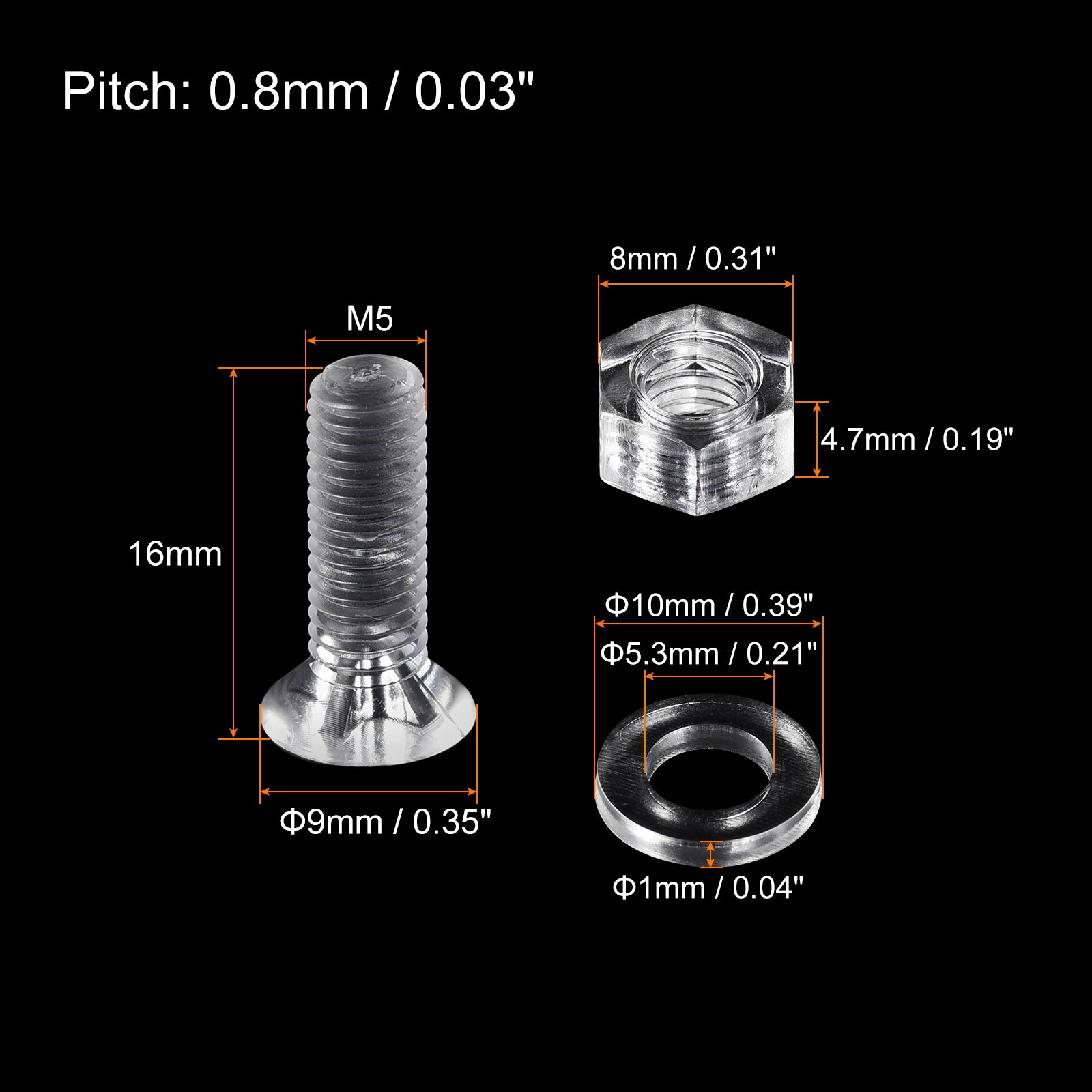 Uxcell M5 x 16mm Plastic Phillips Machine Screws with Nuts and Flat ...