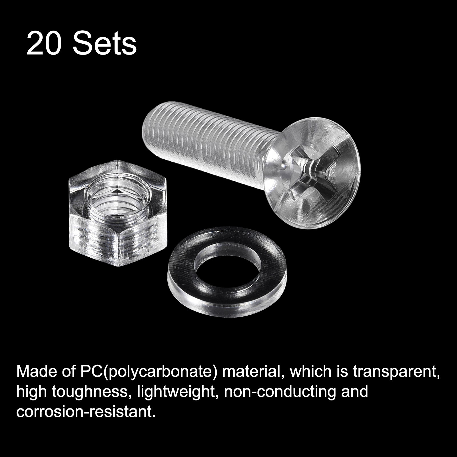 Uxcell M5 x 25mm Plastic Phillips Machine Screws with Nuts and Flat ...