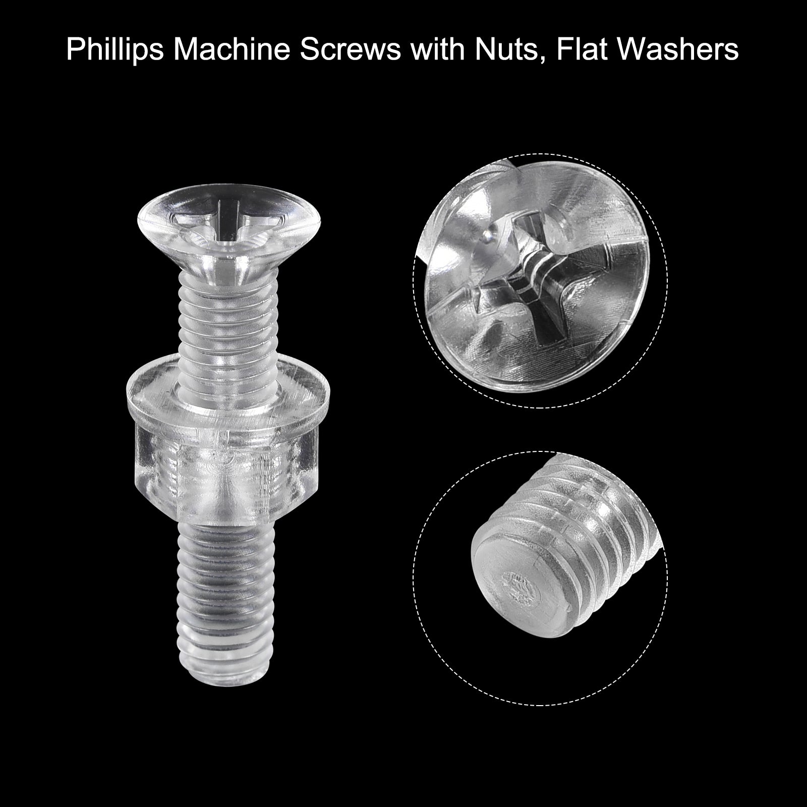 Uxcell M5 x 25mm Plastic Phillips Machine Screws with Nuts and Flat ...