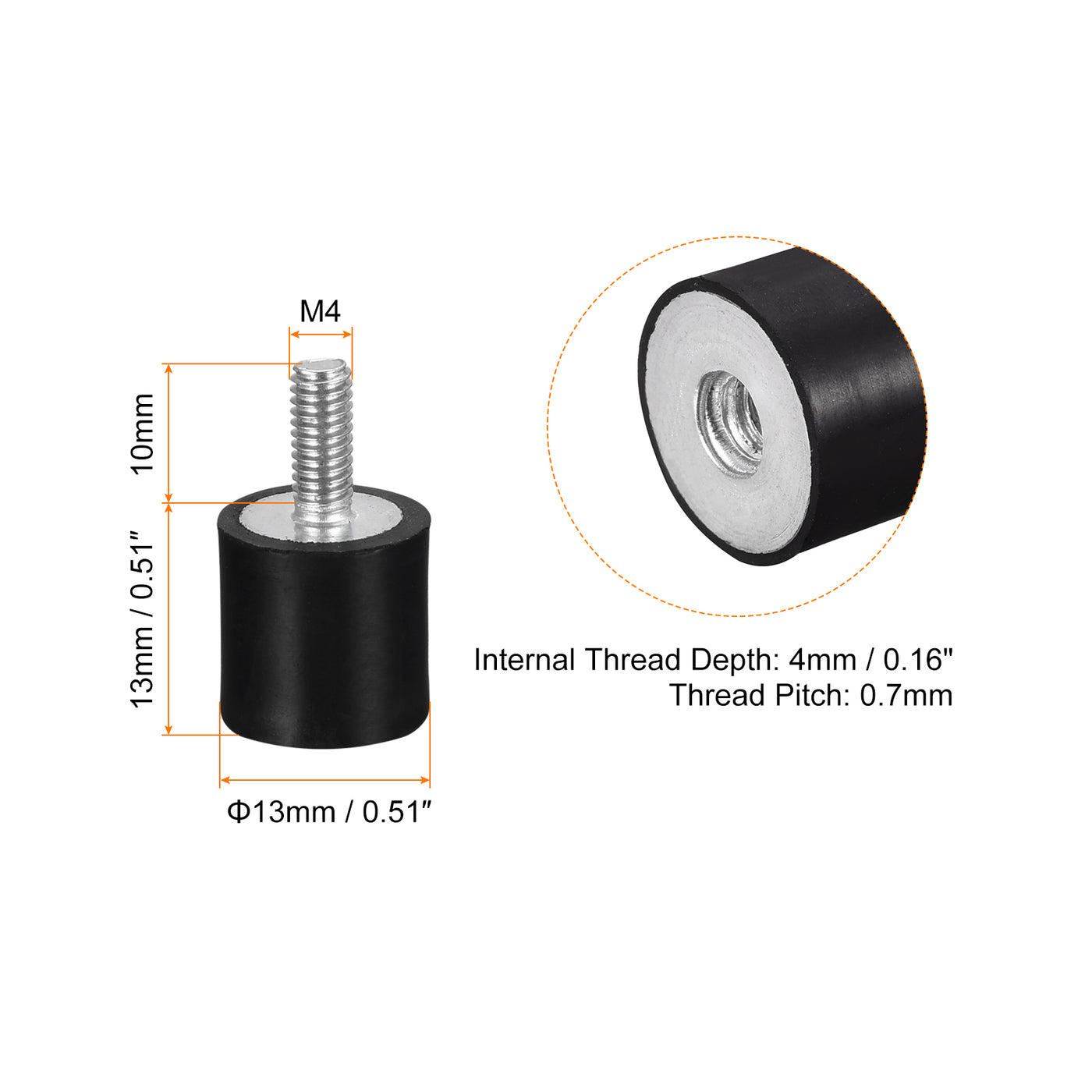 Uxcell Rubber Mounts 5pcs M4 Male/Female Vibration Isolator Shock ...