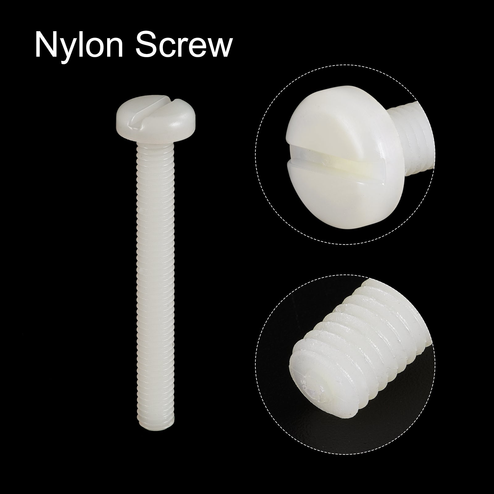 Uxcell Nylon Machine Screws, M6x50mm Slotted Pan Head Fasteners Bolts ...