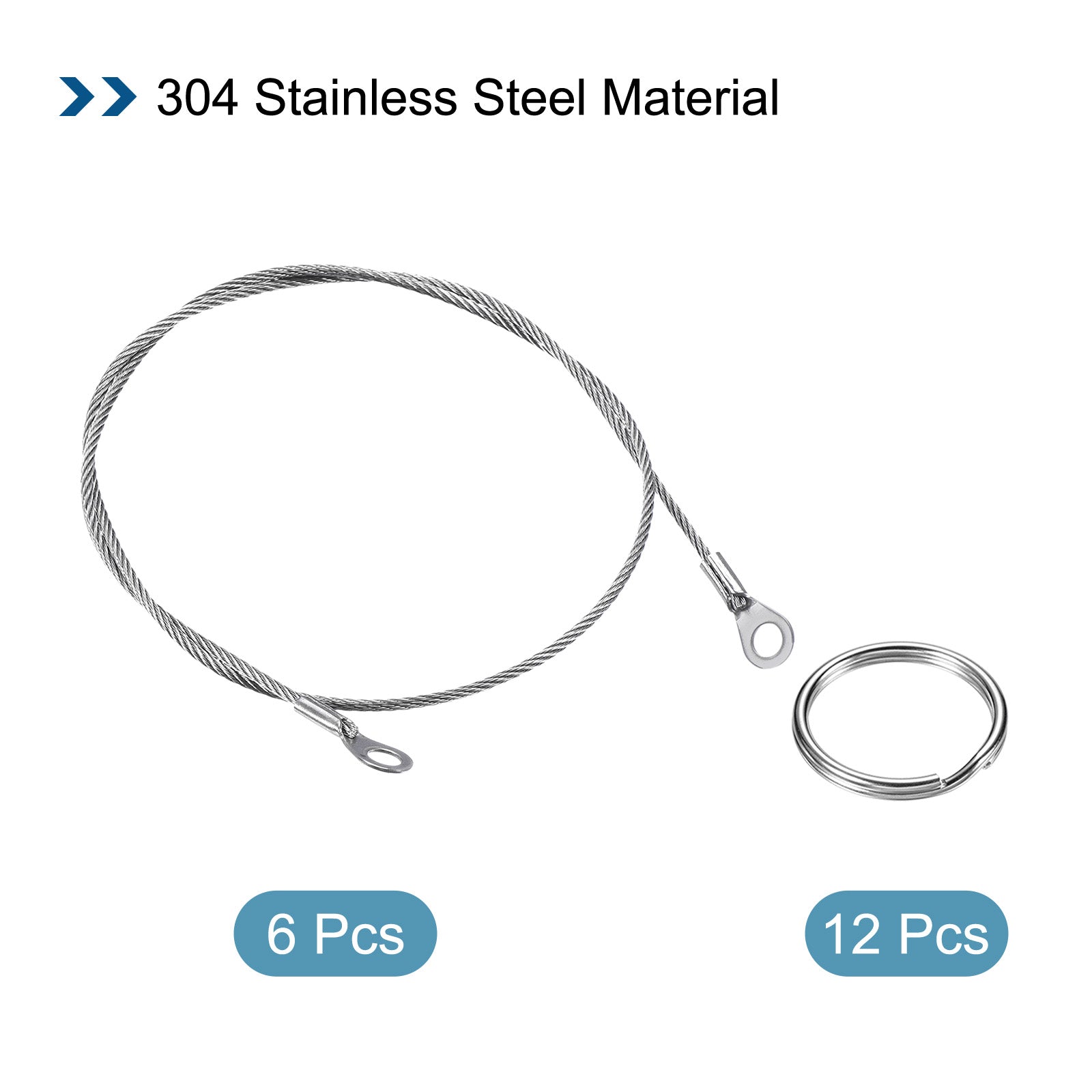 Stainless Steel Lanyard Cable 2mmx50cm, 6 Pack Rope with 12 Pack Key ...