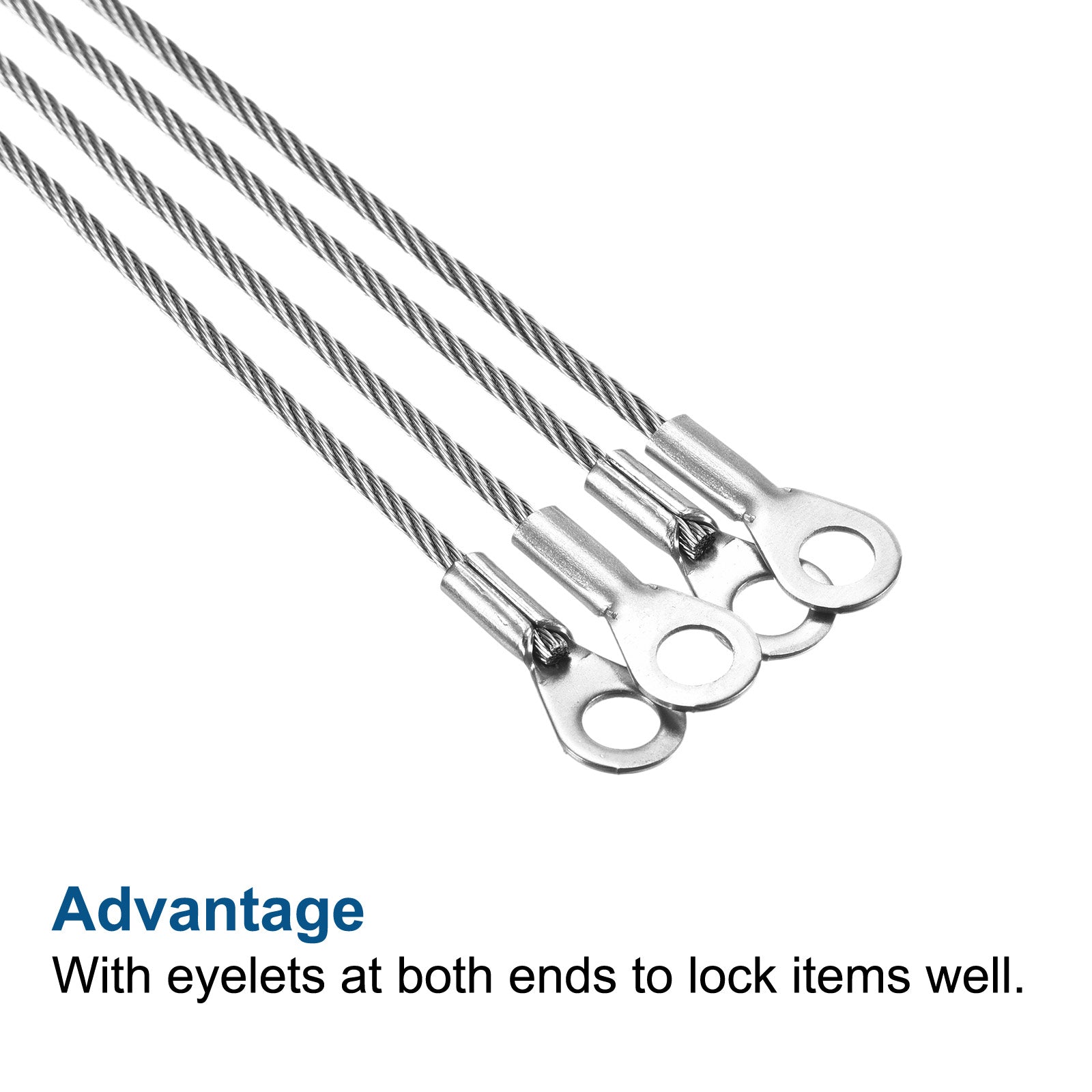 10Pcs Stainless Steel Lanyard Cable 2mmx50cm Eyelets Ended Security ...