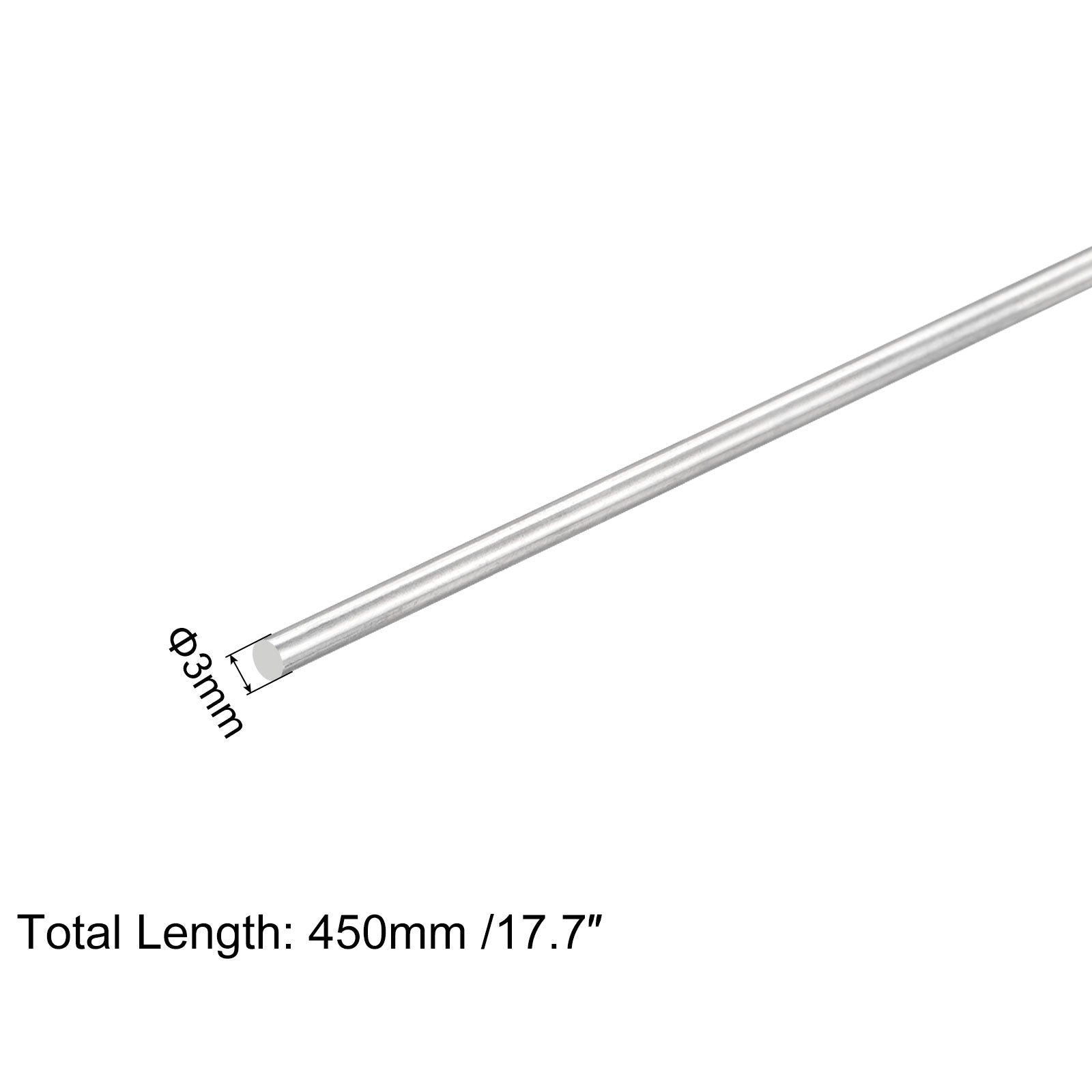 304 Stainless Steel Round Rods, 3mm x 450mm Solid Shaft Rods Pack of 5 | Harfington
