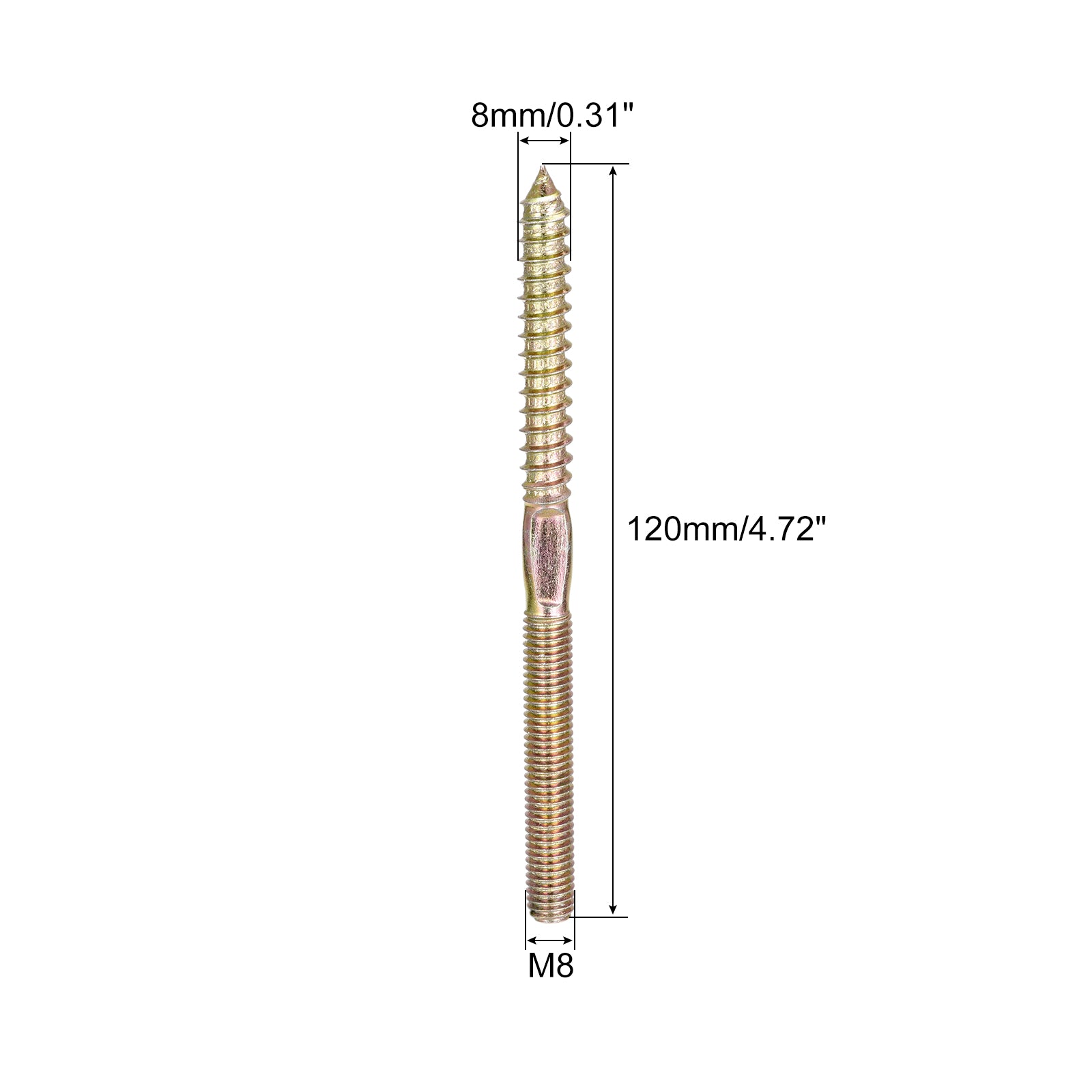 Uxcell M8x120mm Hanger Bolts, 8pcs Double Head Thread Dowel Screws for ...