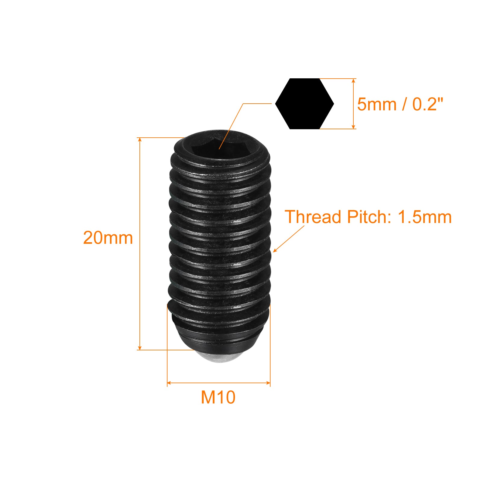 Uxcell Ball Point Set Screw, 10pcs M10 x 20mm High Carbon Steel Spring ...