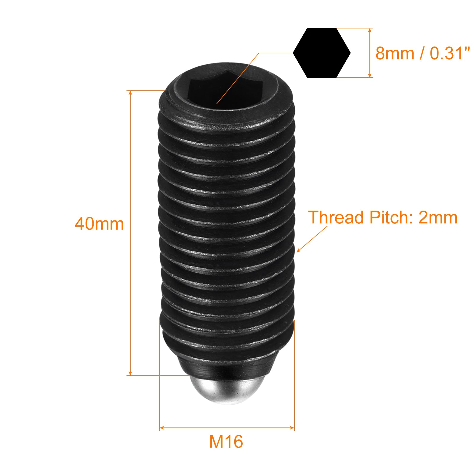 Uxcell Ball Point Set Screws, M16 x 40mm High Carbon Steel Metric ...