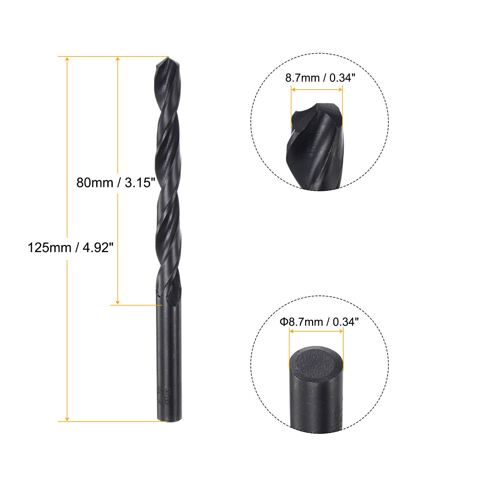 Uxcell High Speed Steel Twist Drill Bit, 8.7mm Fully Ground Black Oxide ...