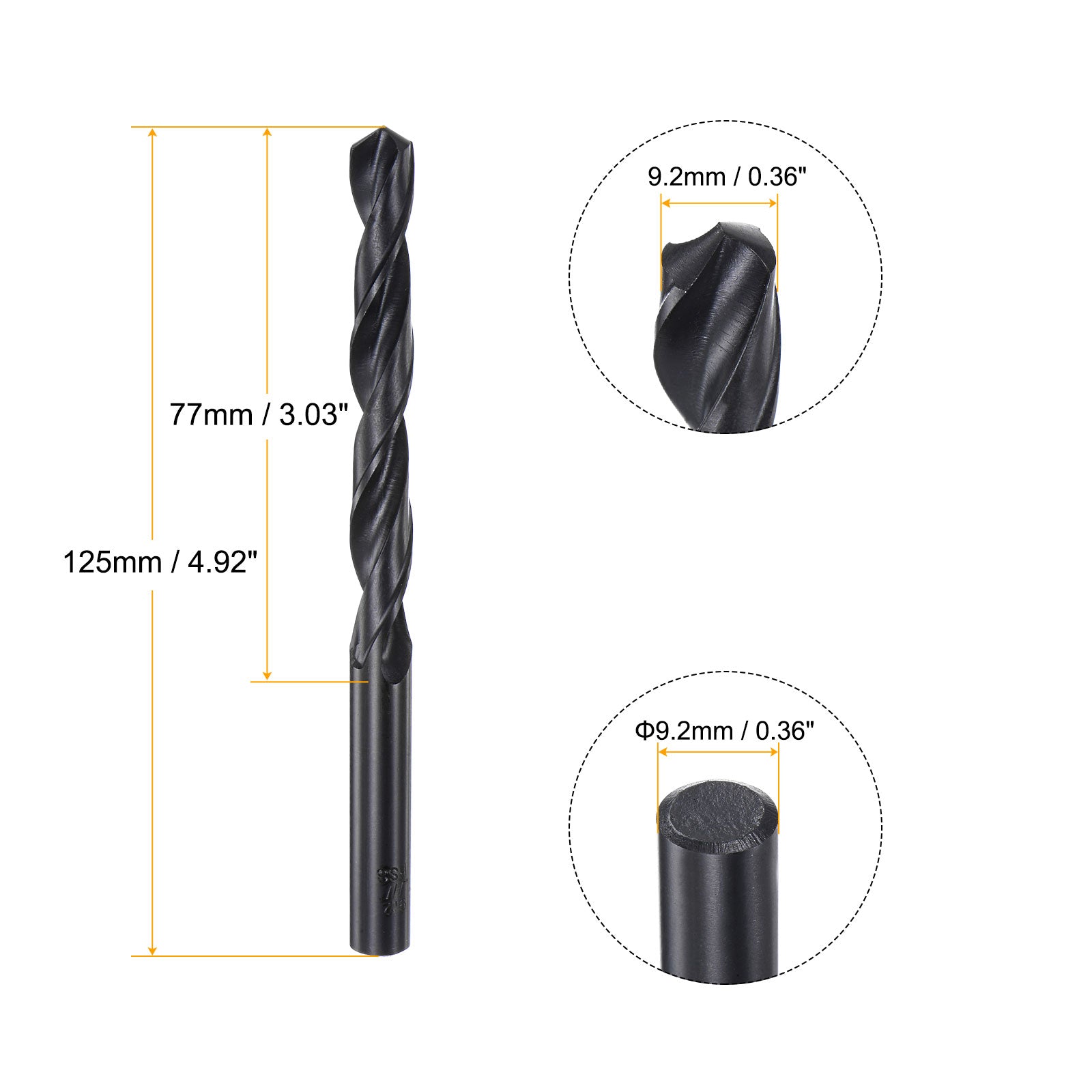 Uxcell High Speed Steel Twist Drill Bit, 9.2mm Fully Ground Black Oxide ...