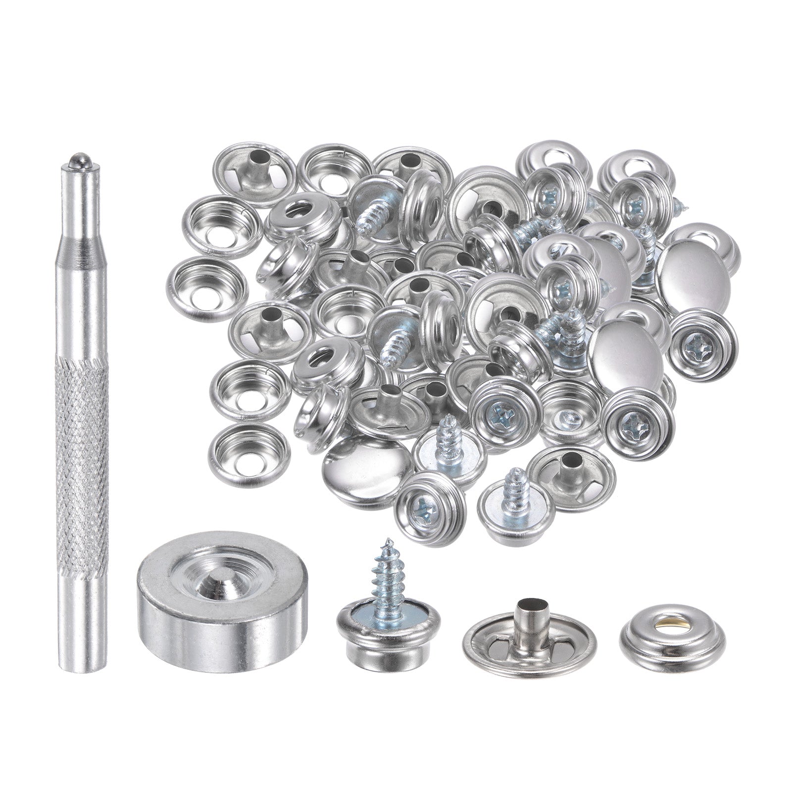 50 Sets Screw Snap Fasteners Kit 10mm Metal Snaps with Tool Silver Tone ...