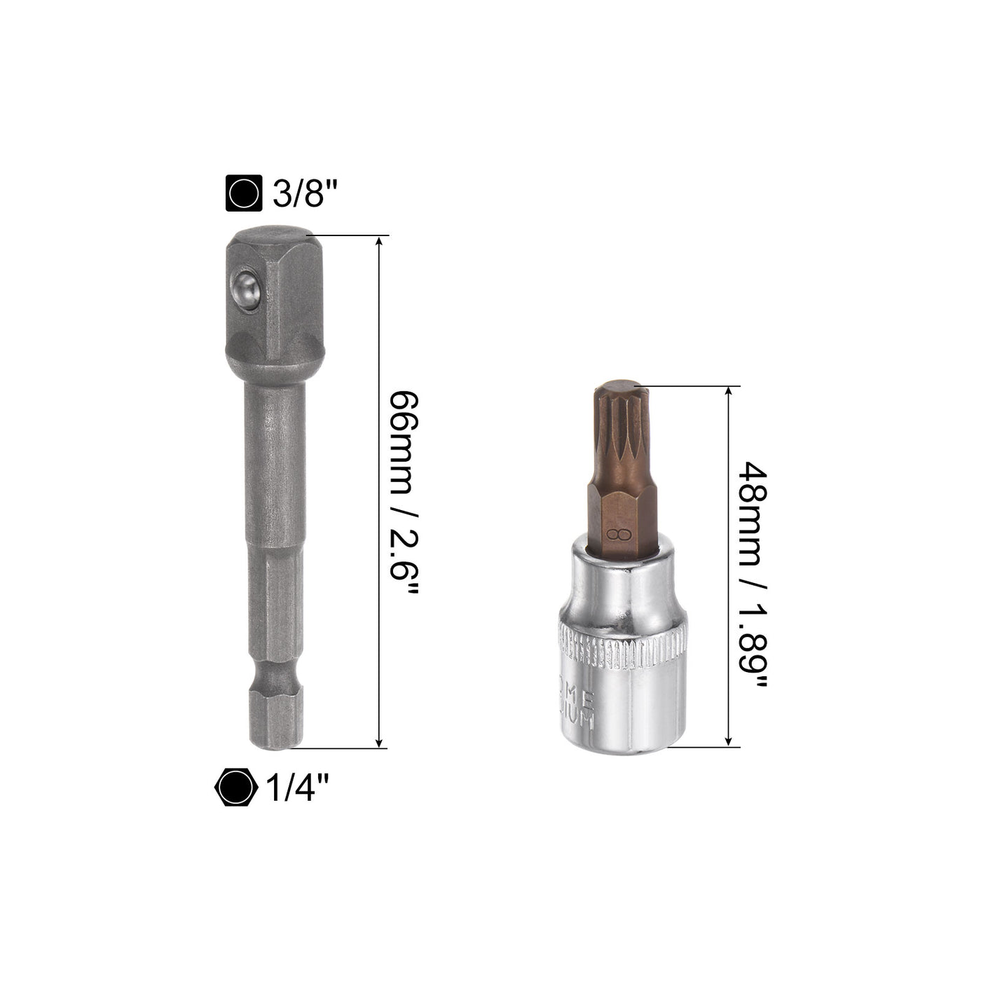 M8 Spline Bit Socket, 3/8" Drive 1.89" Length W Hex Shank Power Drill ...