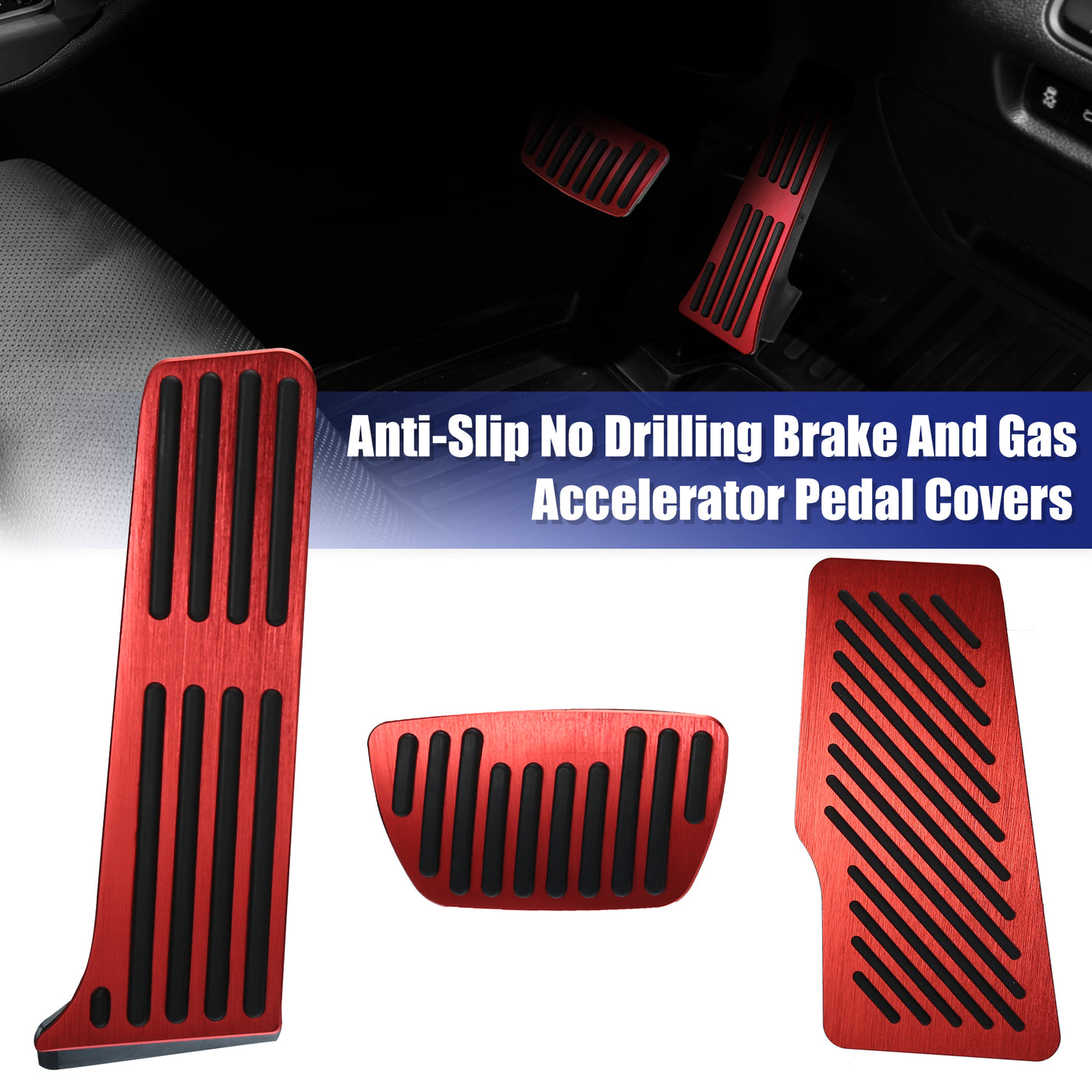3pcs Red Aluminum Car Brake Gas Accelerator Rest Pedal Non Slip Cover ...